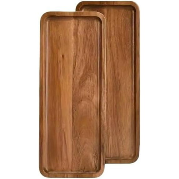 2 Pack Solid Wood Serving Platters and Trays of Natural Wood with Edge ...