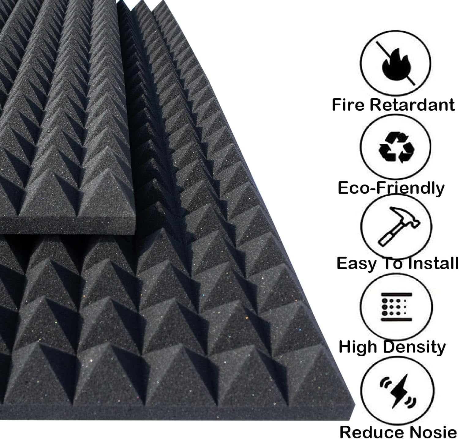 2 Pack Soundproof Panels, 48x24x2 Inch Acoustic Foam, High Density ...
