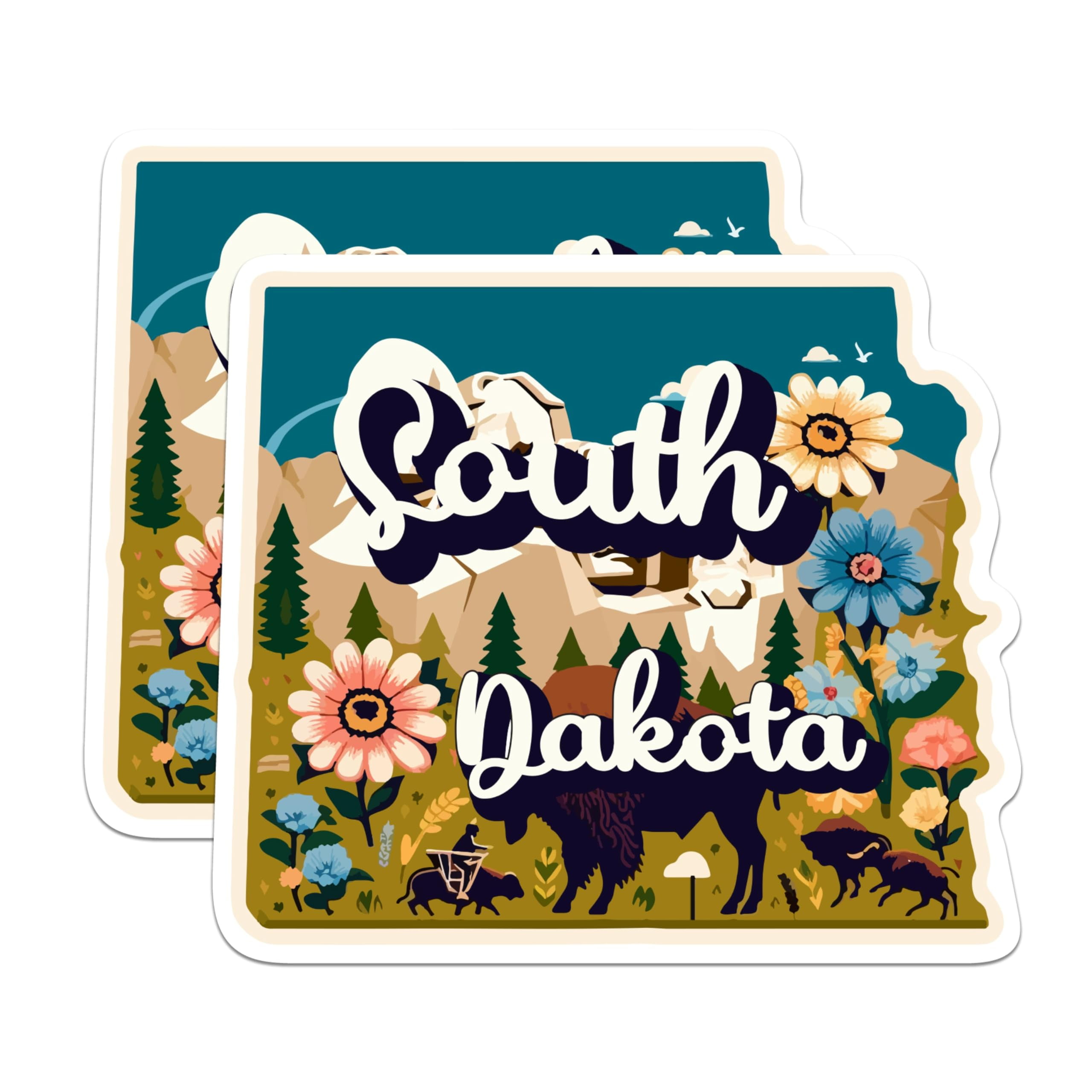 (2 Pack) South Dakota State Shape Stickers - SD State Sticker - Choose ...