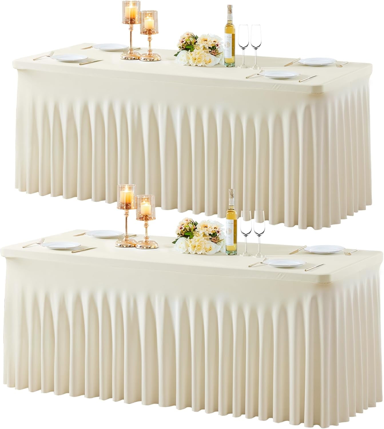 2 Pack Spandex Beige Fitted Table Cloth for 8ft Rectangle Tables Beige ...