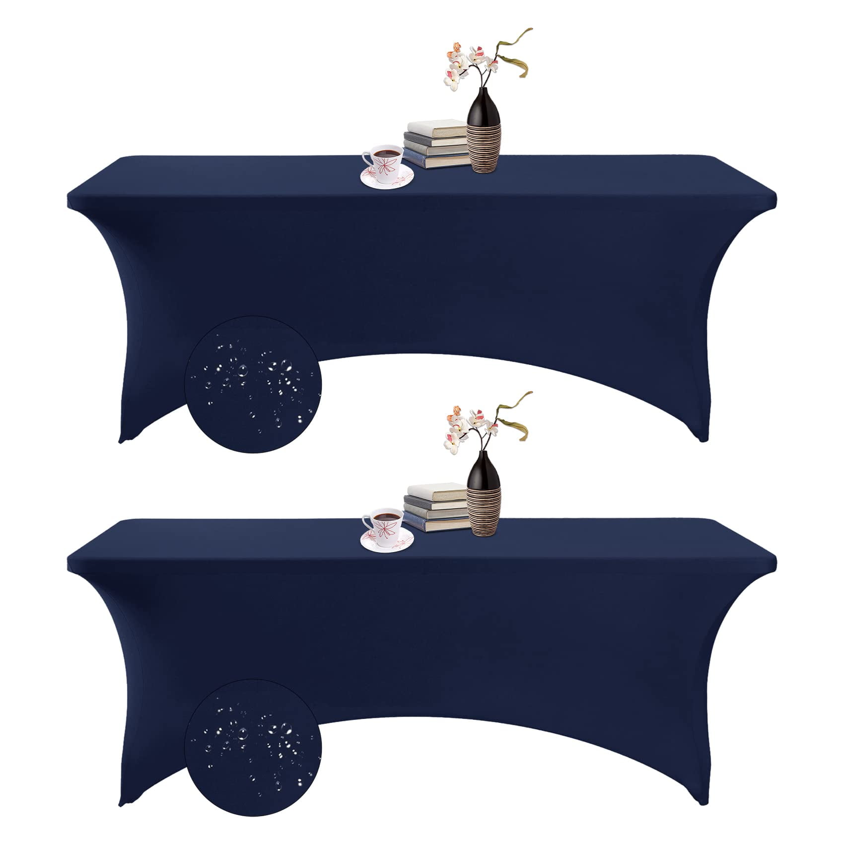 2-Pack Spandex Waterproof Table Covers - 8ft Navy Blue Wrinkle-Free ...