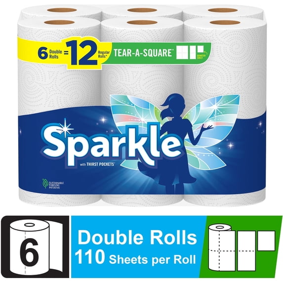 (2 Pack) Sparkle Tear-a-Square Paper Towels, 6 Double Rolls - Walmart.com