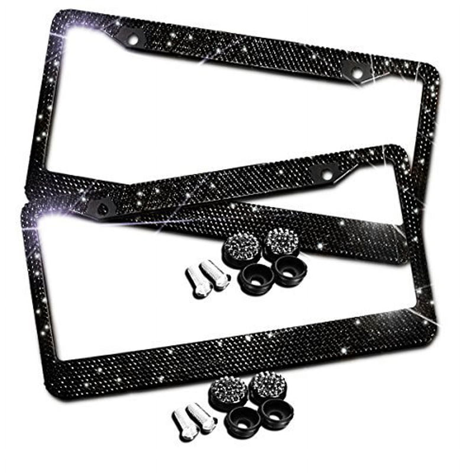 2 Pack Sparkling Black Rhinestone Stainless Steel License Plate Frame, Car Cover with Bolts ...