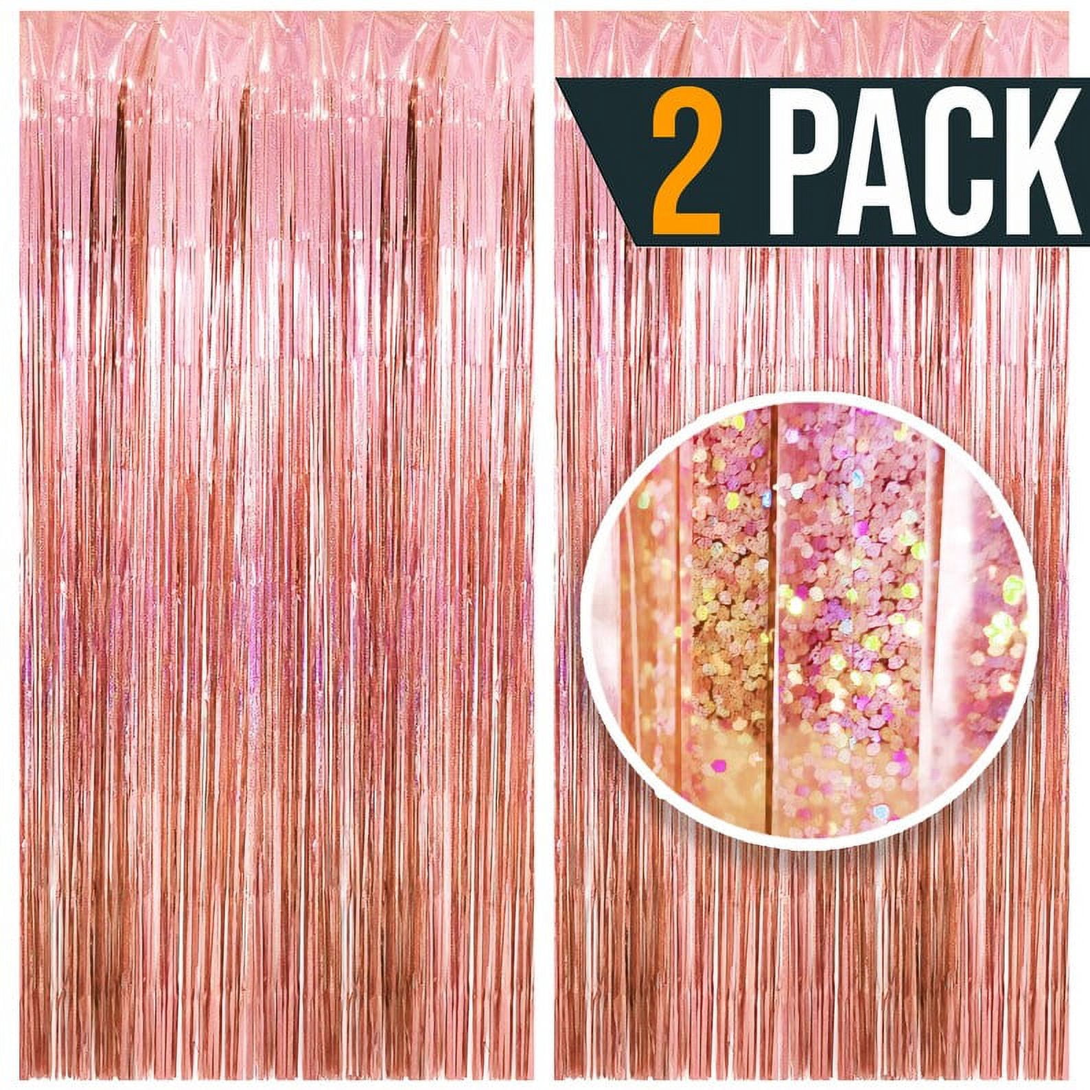 2 Pack Sparkly Blush Pink Metallic Tinsel, Foil Fringe Curtains Party ...