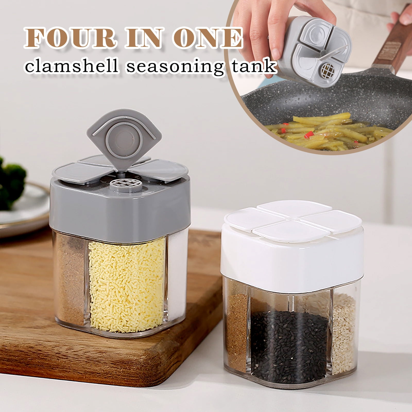 2 Pack Spice Dispenser Box Set – 4-in-1 Compartment Condiment Jars ...