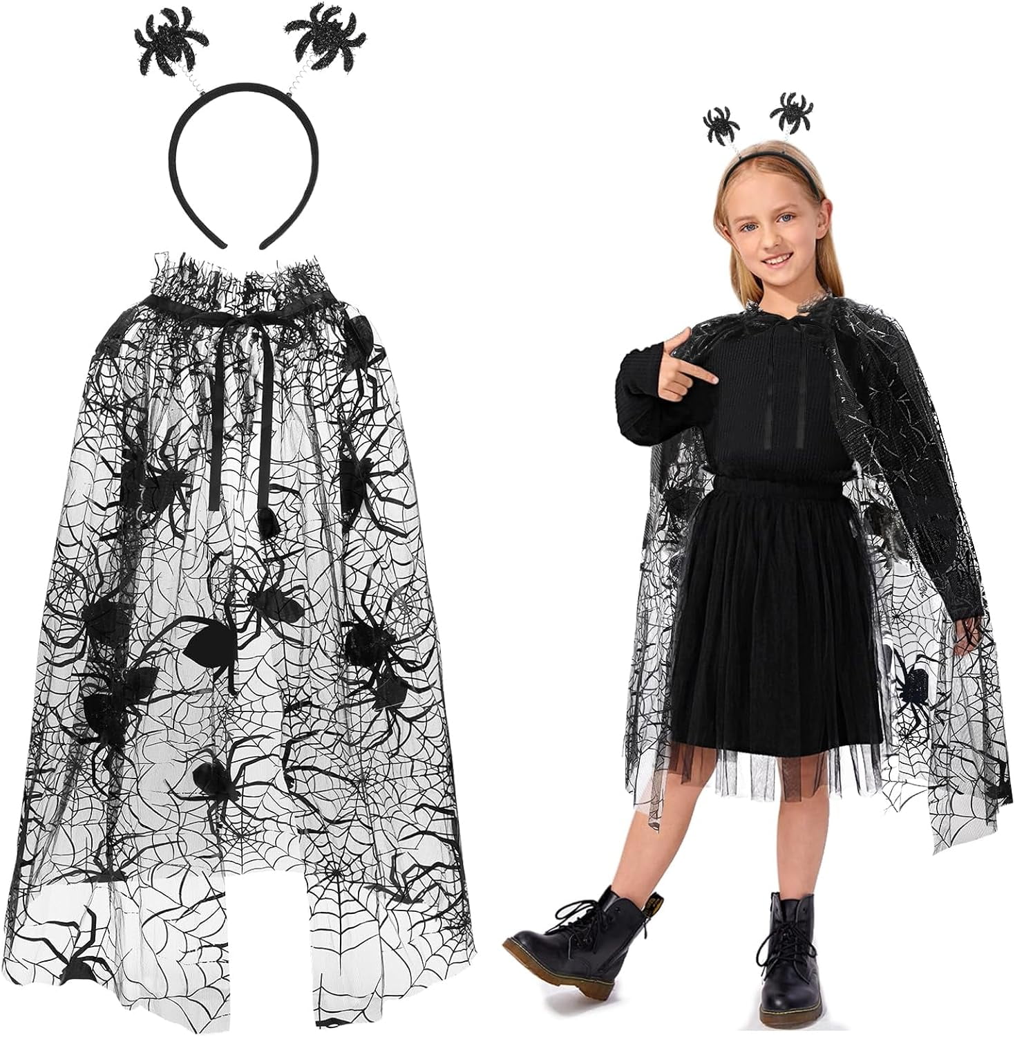 2 Pack Spider Costume for Kids, Black Spider Web Cape and Spider ...