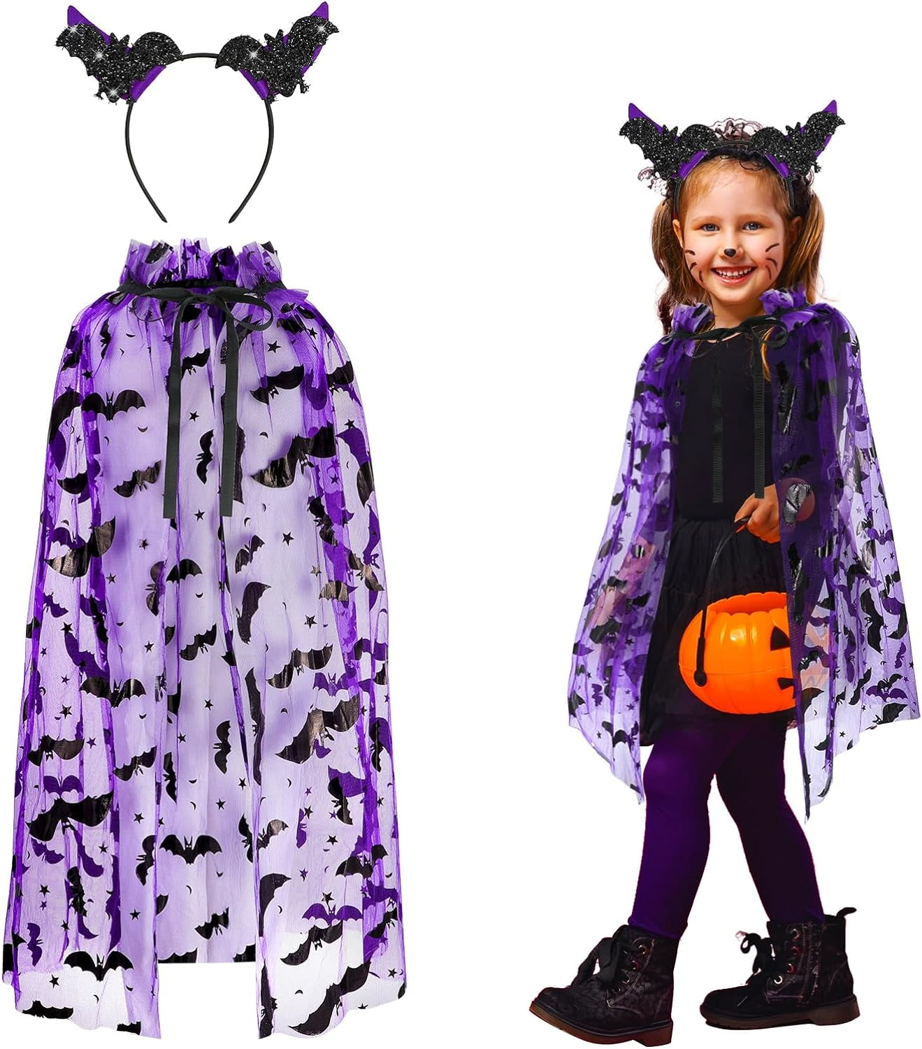 2 Pack Spider Costume for Kids, Purple Spider Web Cape and Spider ...