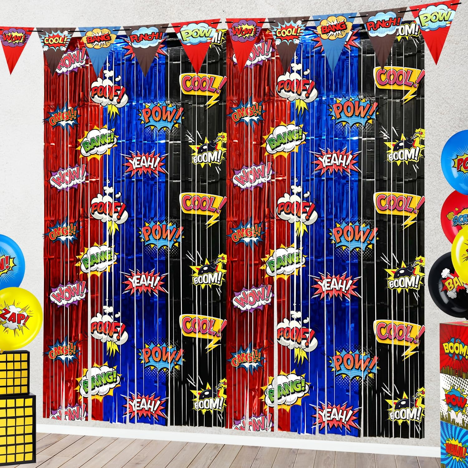 2 Pack Spider Foil Fringe Curtains Backdrop Birthday Party Decorations ...