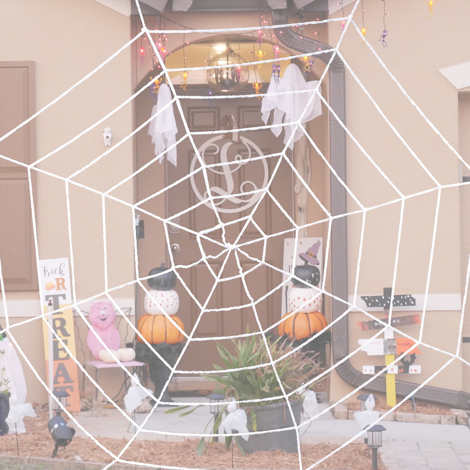 2 Pack Spider Web Decoration, 2.5m White Round Net Cobweb for Halloween ...