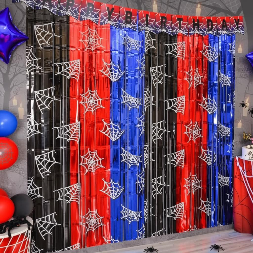 2 Pack Spider Web Fringe Curtains, 3.3x6.6ft Tinsel Foil Photo Booth ...