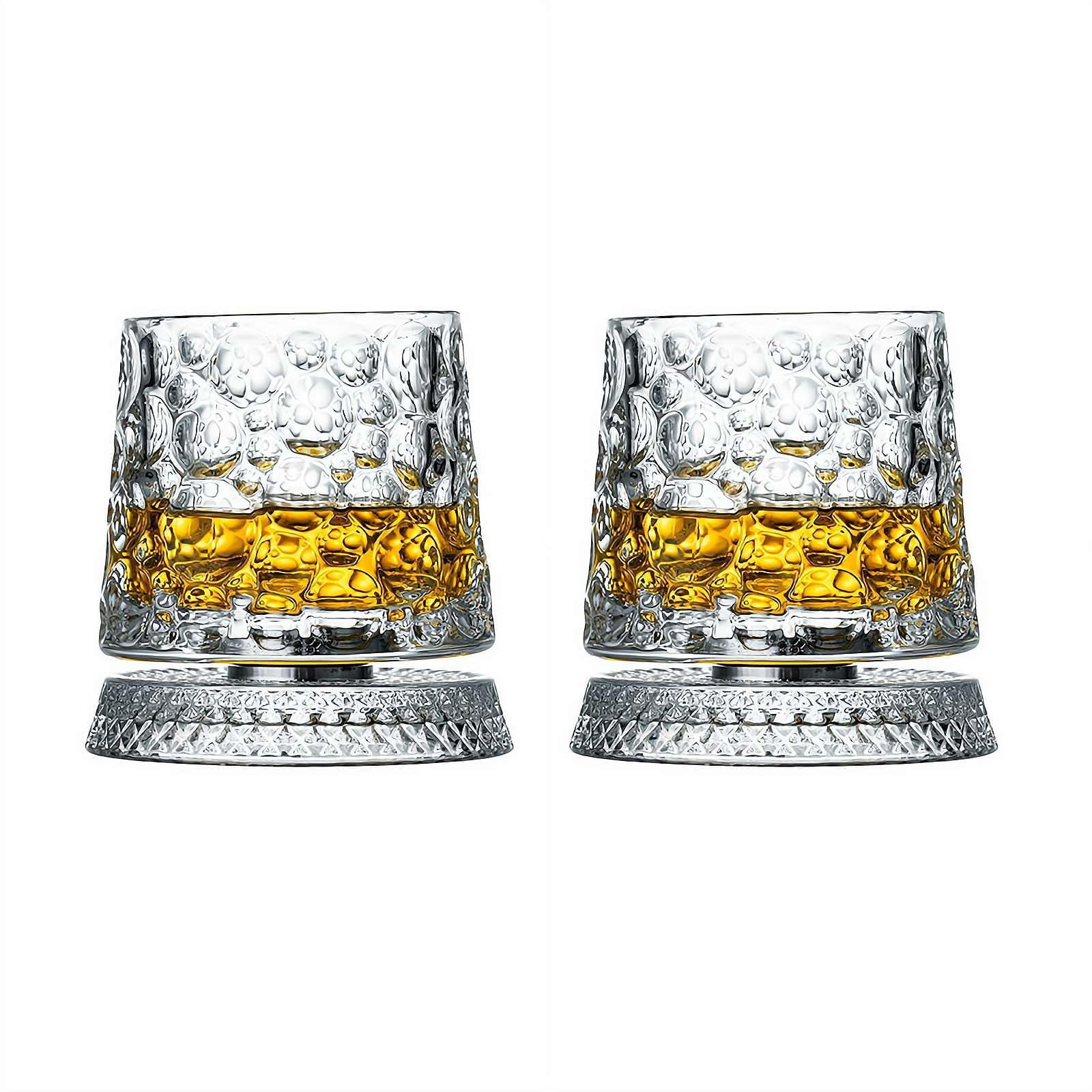 2-Pack Spinning Whiskey Glasses, Unique 360° Rotating Scotch Glasses ...