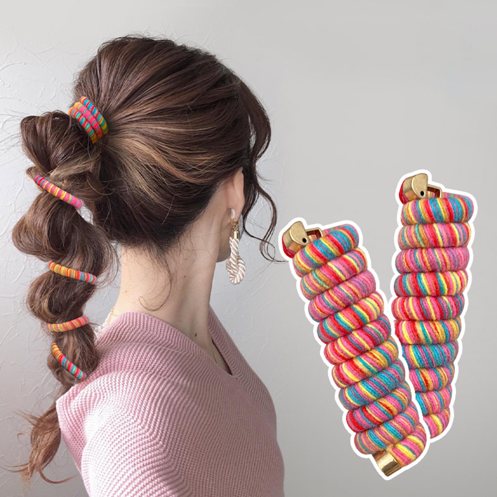 2 Pack Spiral Hair Tie Braid Ponytail Band Stylish Phone Cord Hair ...