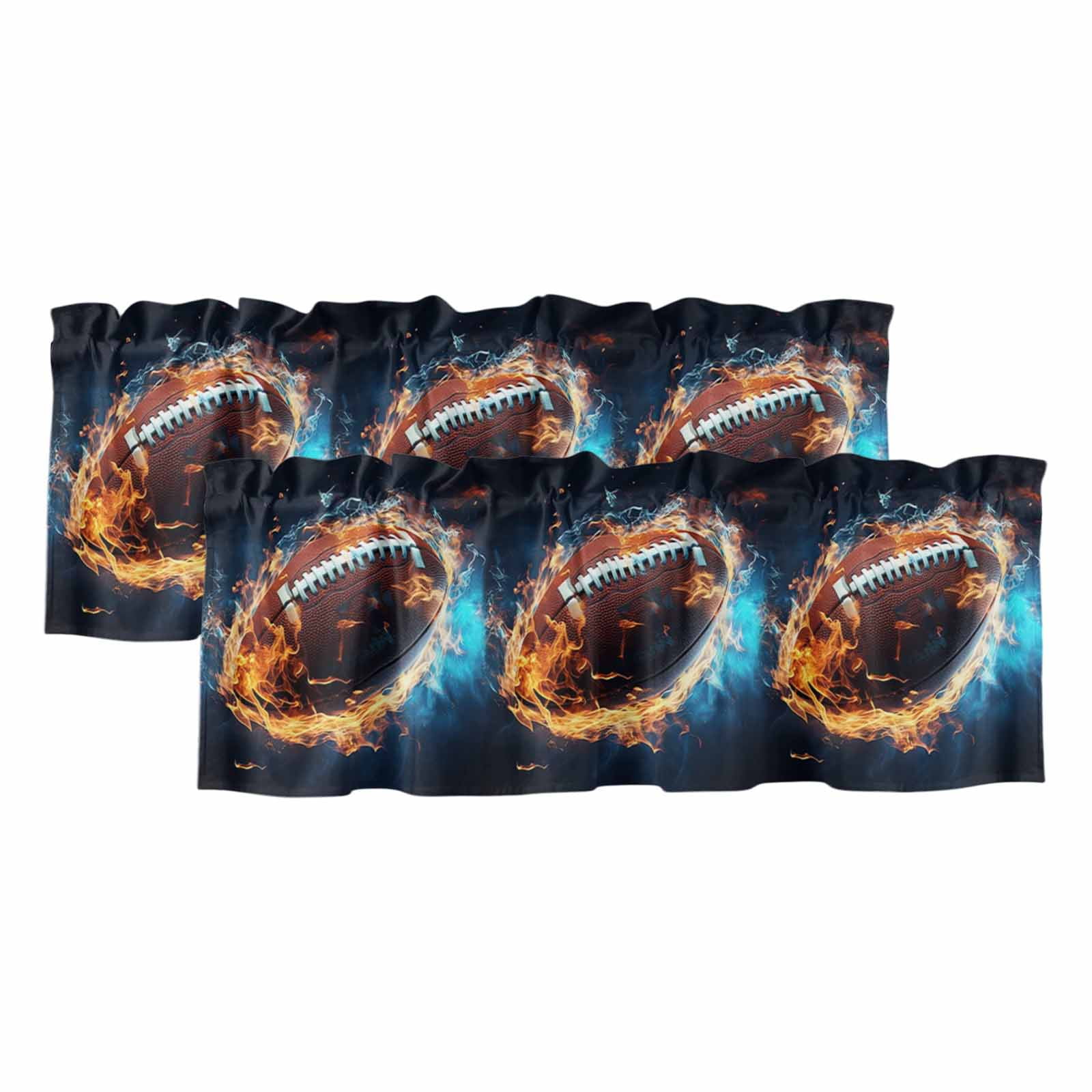 2 Pack Sport Football Valance for Window with Fire Kitchen Valance Rod ...