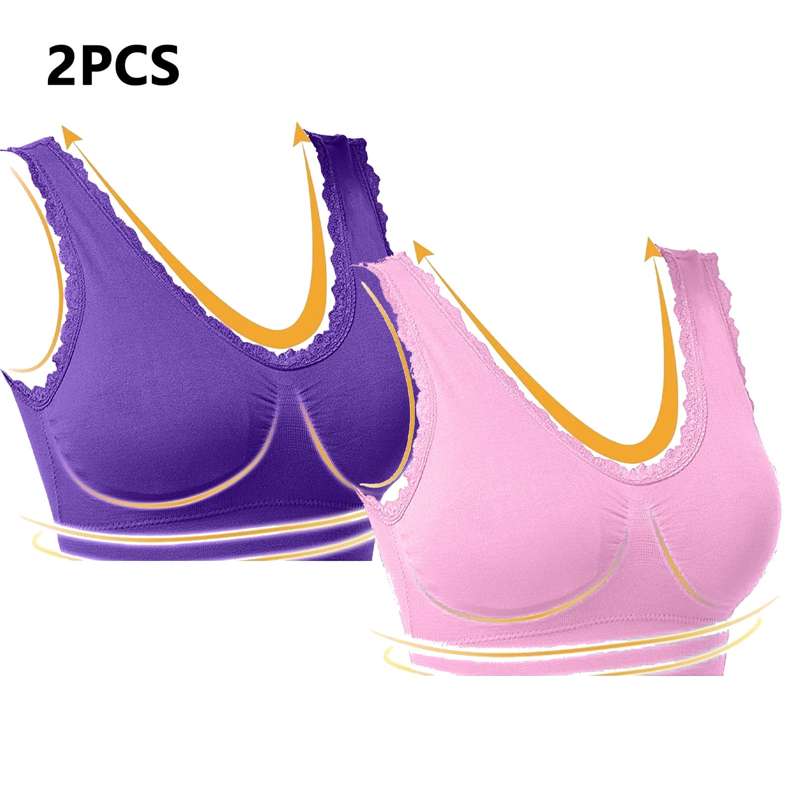 2 Pack Sports Bras for Women Plus Size Lace No Underwire Seamless ...