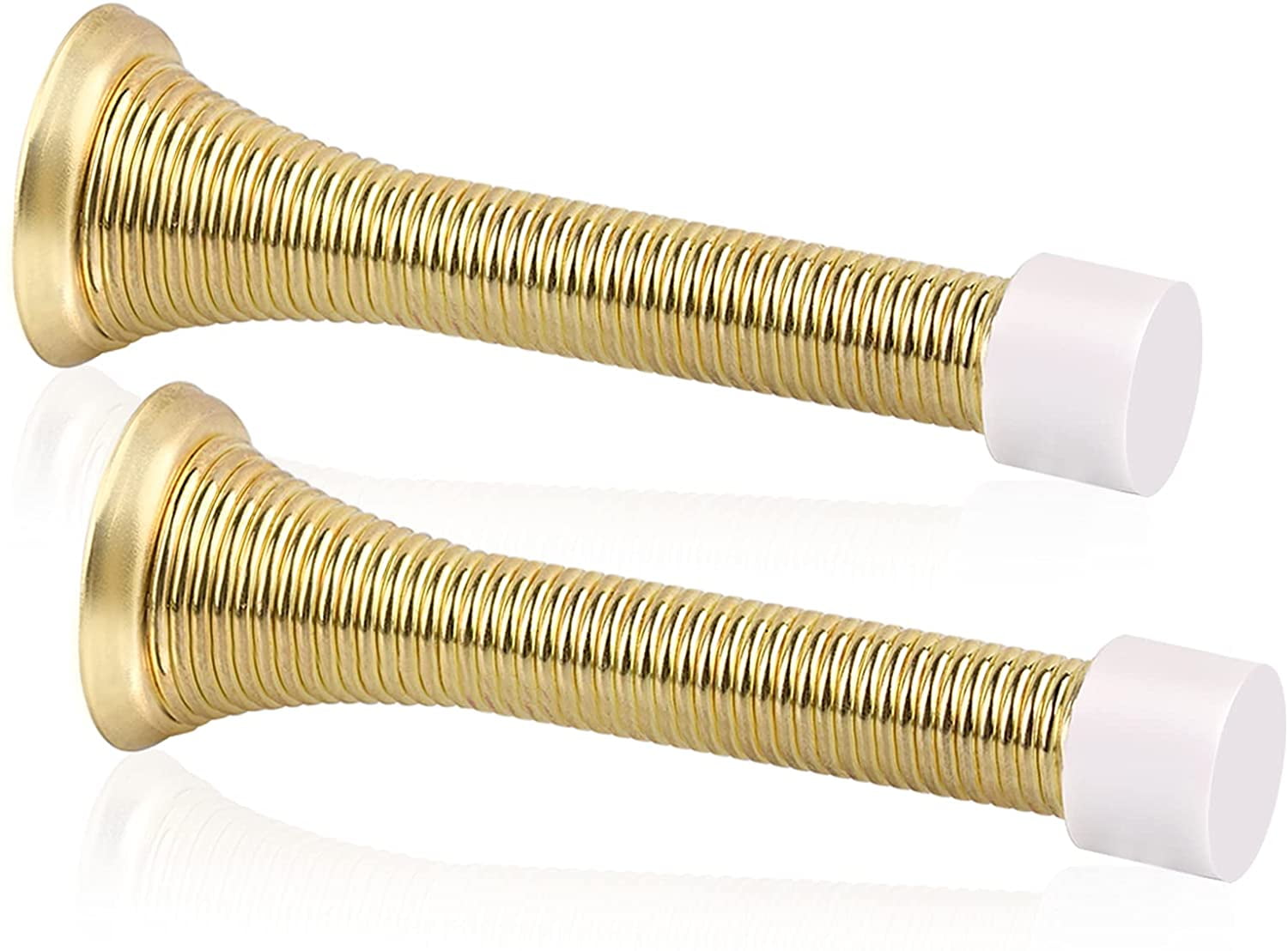 2 Pack Spring Door Stopper Bright Brass - 3-1/4" Flexible Gold Stops ...