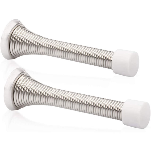 2 Pack Spring Door Stopper Brushed Satin Nickel- 3-1/4" Flexible Spring ...
