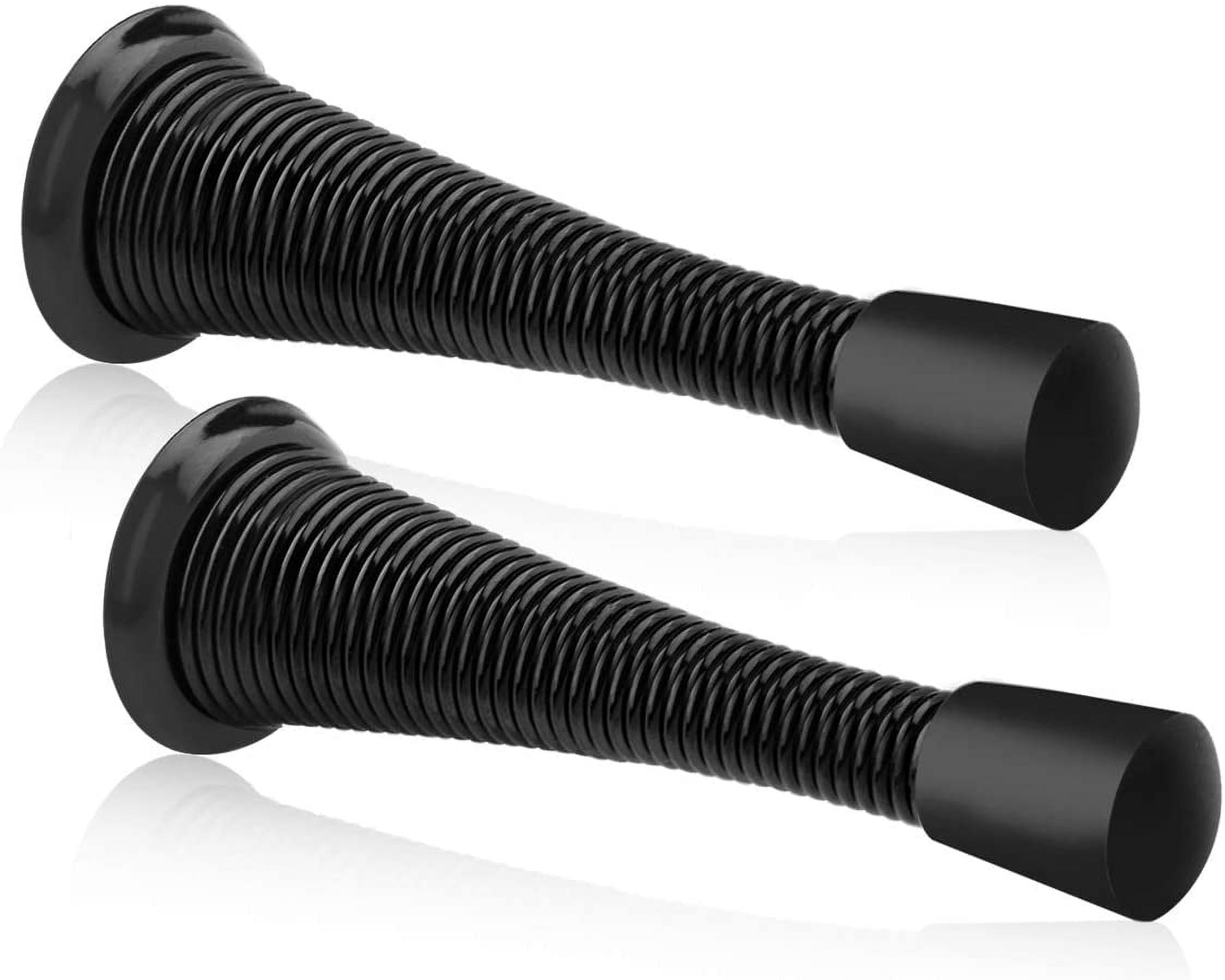 2 Pack Spring Door Stoppers Black-Upgraded Flexible Heavy Duty Screw-in ...