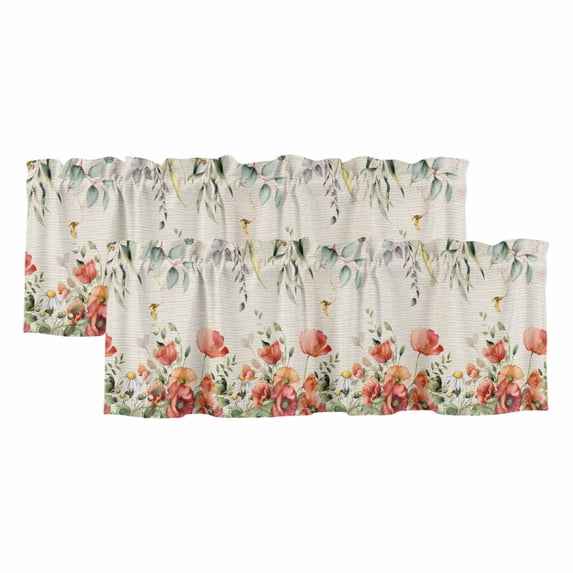2 Pack Spring Floral Valance for Window Red Poppy Flowers Eucalyptus ...