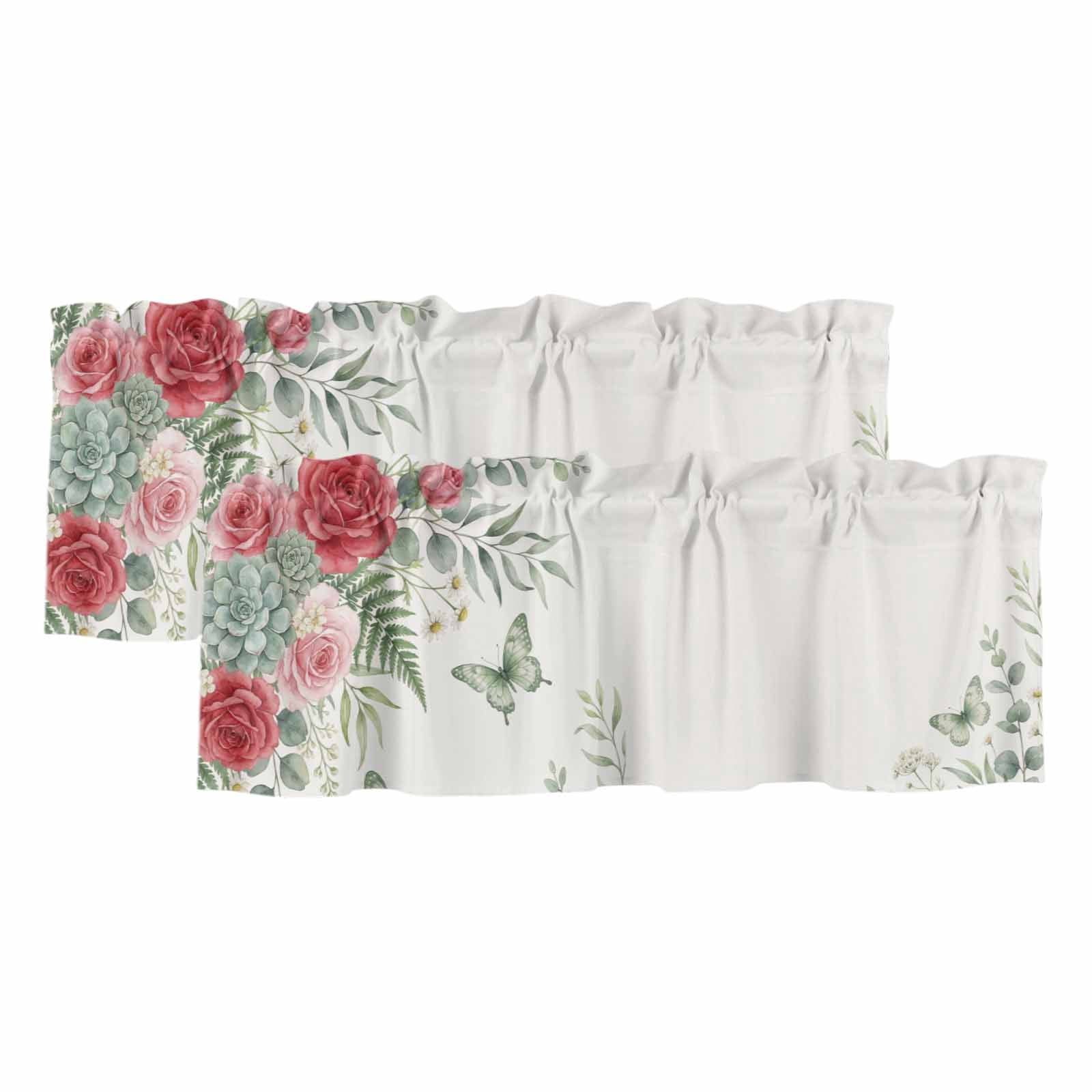 2 Pack Spring Roses Valances for Windows Bedroom Living Room Window ...
