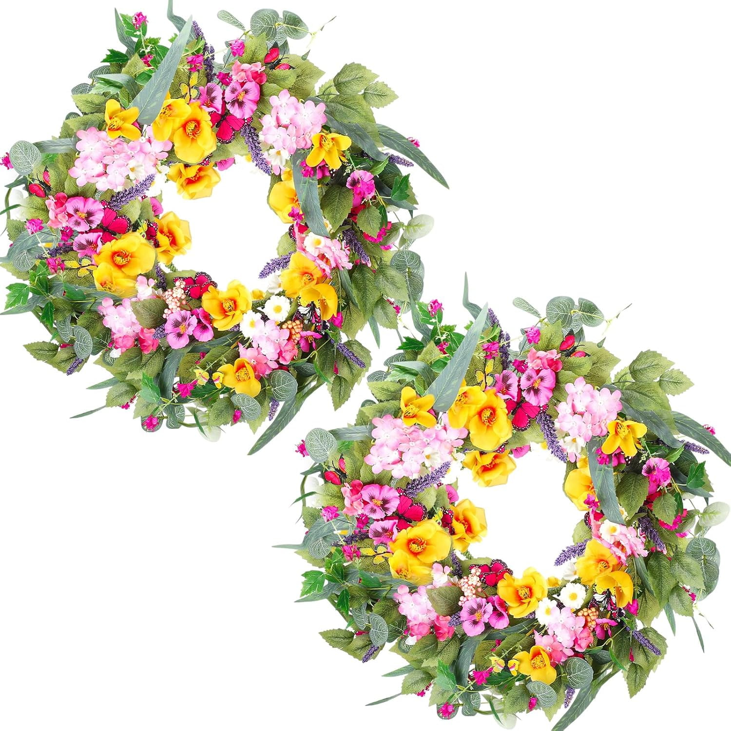 2-Pack Spring Summer Door Wreath for Front Door 22'' Artificial ...
