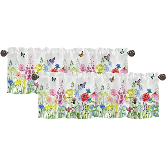 2 Pack Spring Watercolor Flowers Valance Curtains for Windows ...