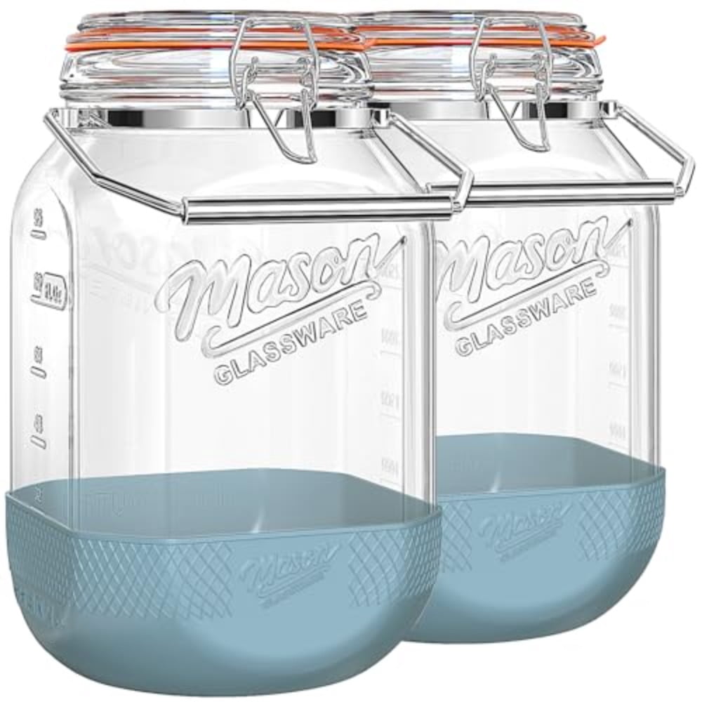 2 Pack Square 1 Gallon Glass Jar with Airtight Lid Large Mason Jars ...