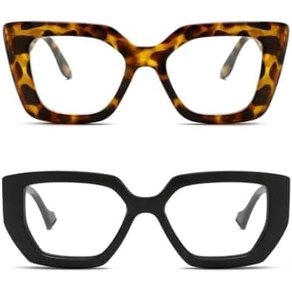 2 Pack Square Blue Light Glasses Women Men Fashion Thick Frame Computer ...