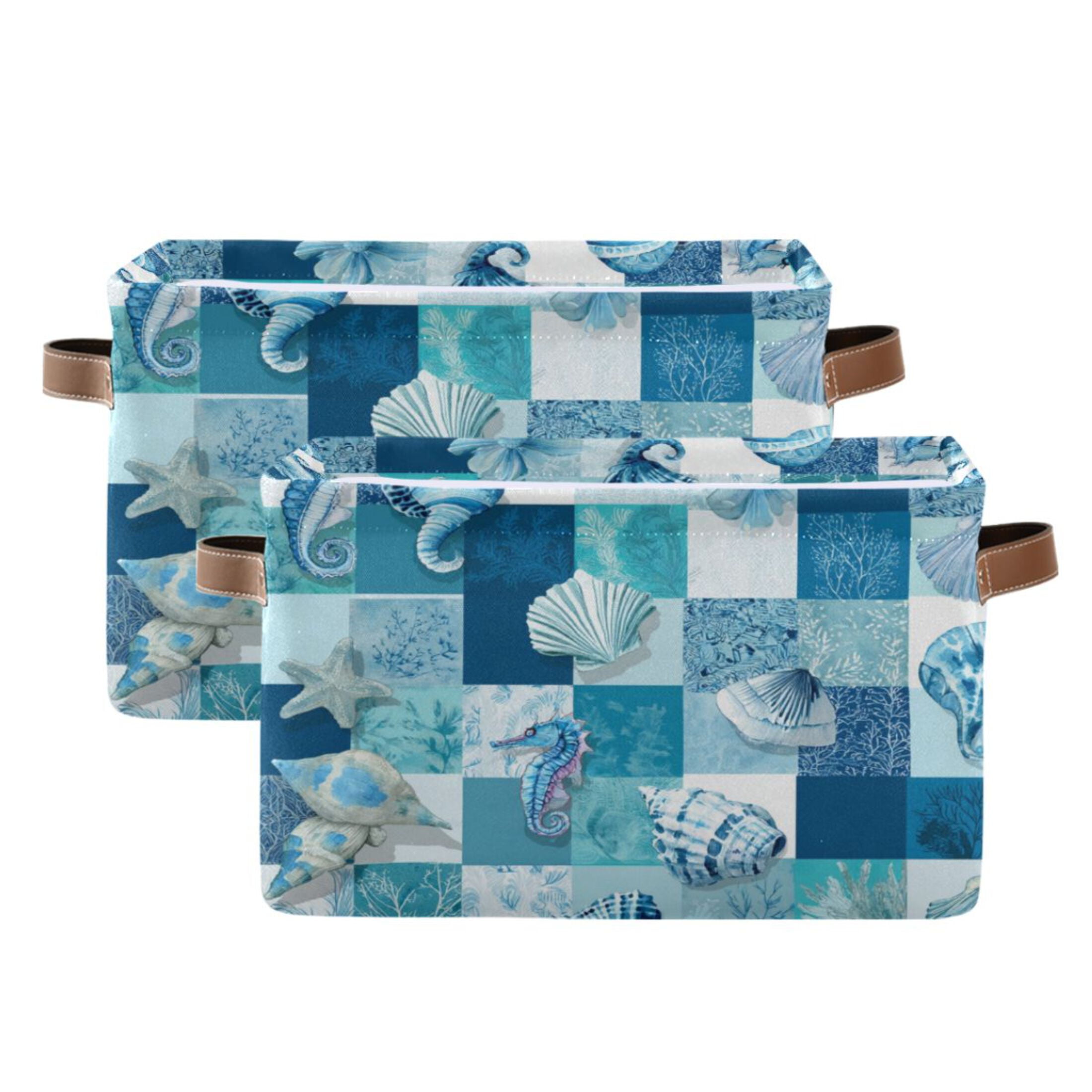 2-Pack Square Closet Organizers with Handles Open Basket Bins Blue ...