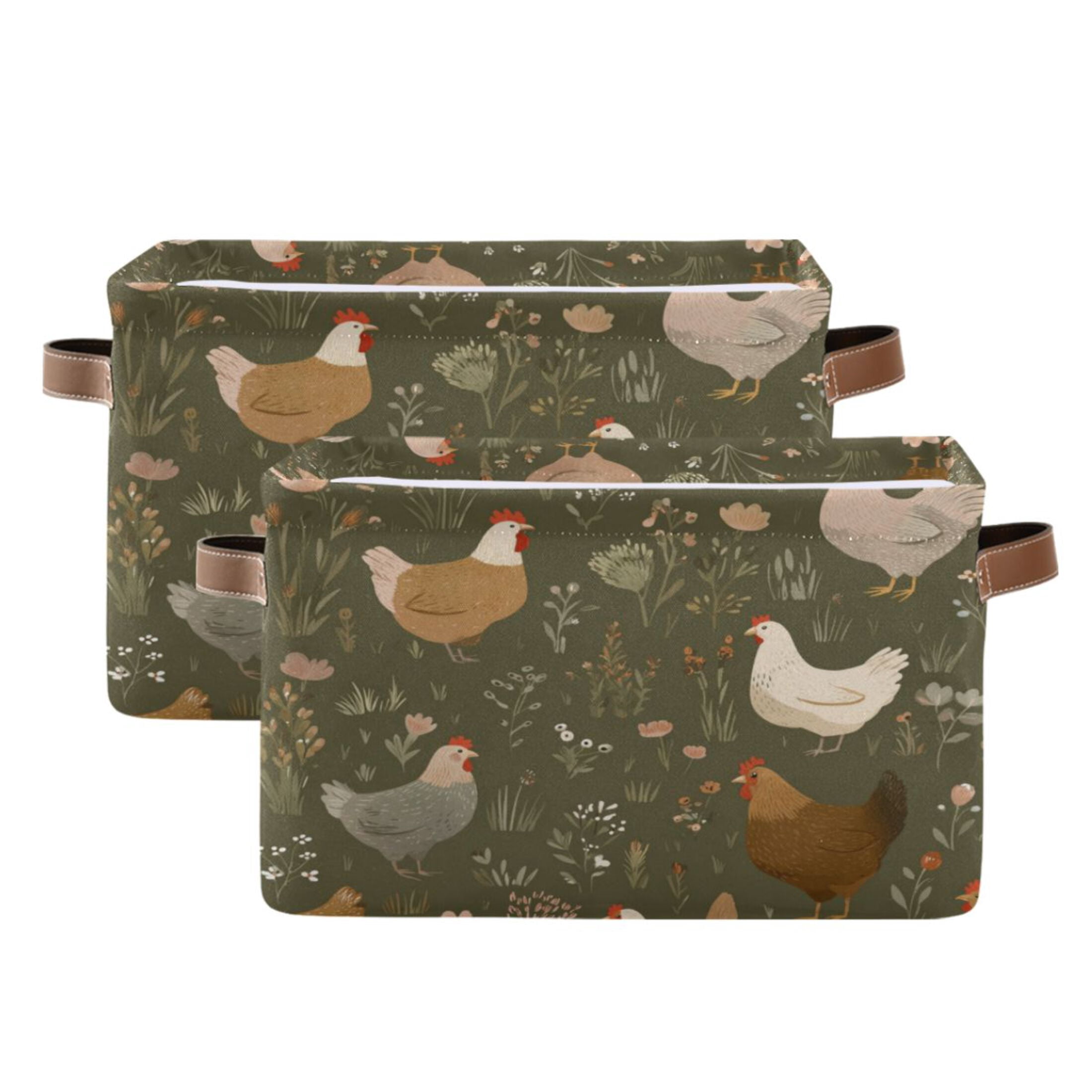 2-Pack Square Closet Organizers with Handles Open Basket Bins Chickens ...