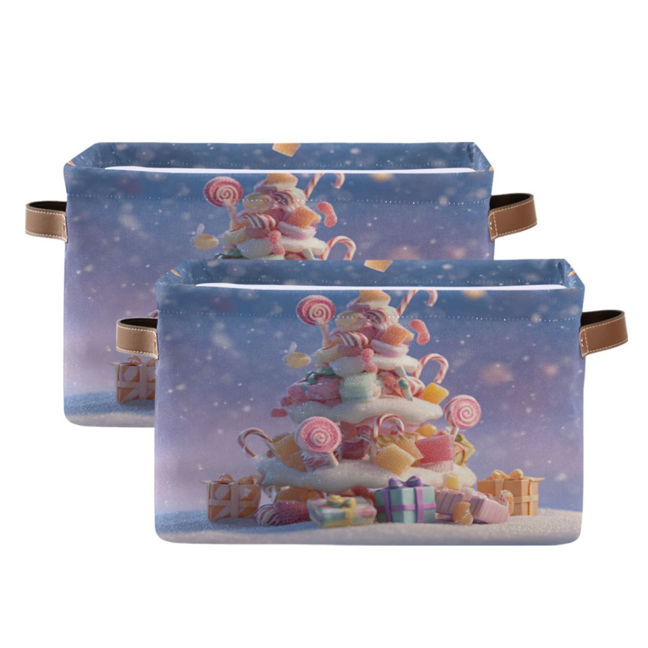 2-Pack Square Closet Organizers with Handles Open Basket Bins Christmas ...
