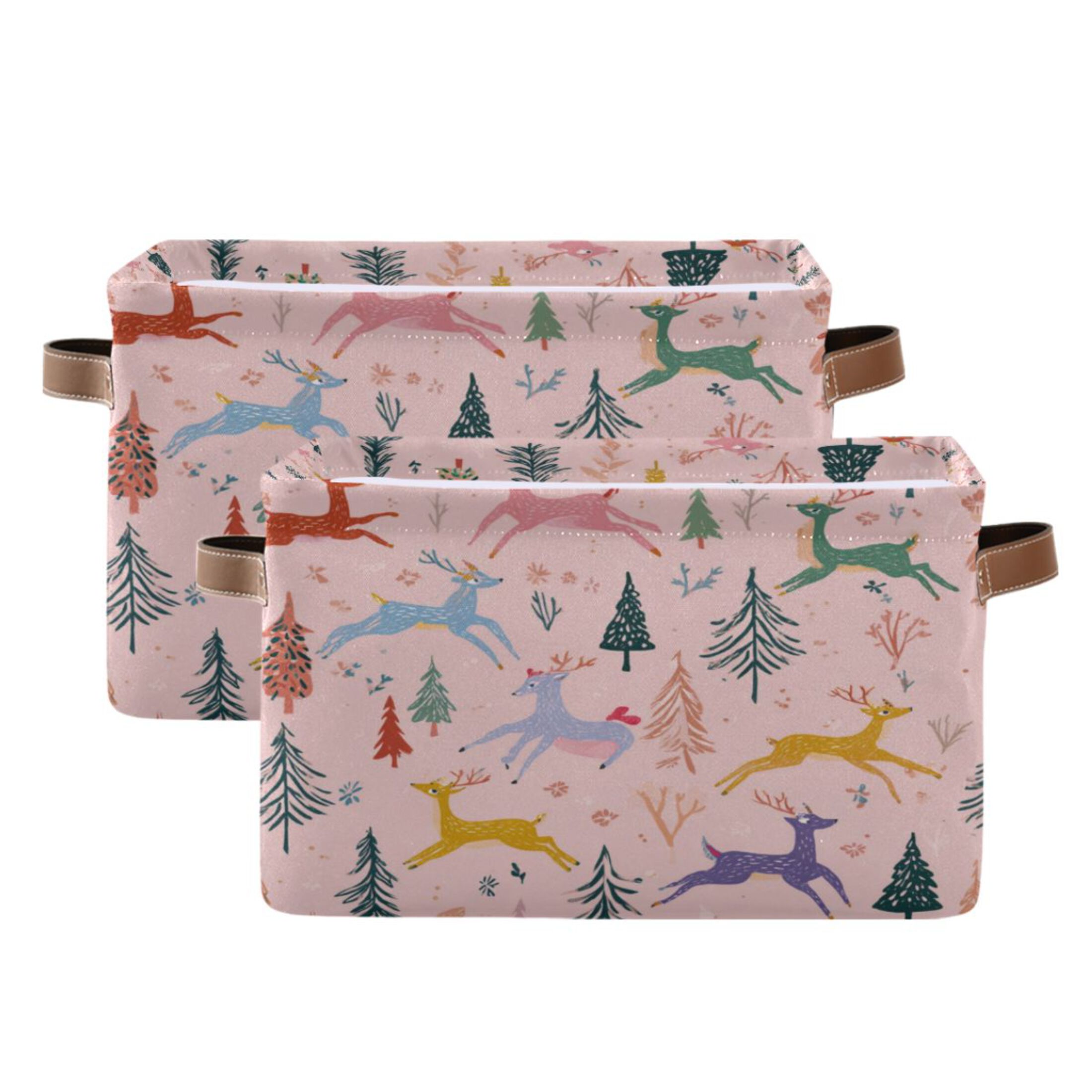 2-Pack Square Closet Organizers with Handles Open Basket Bins Cute Deer ...