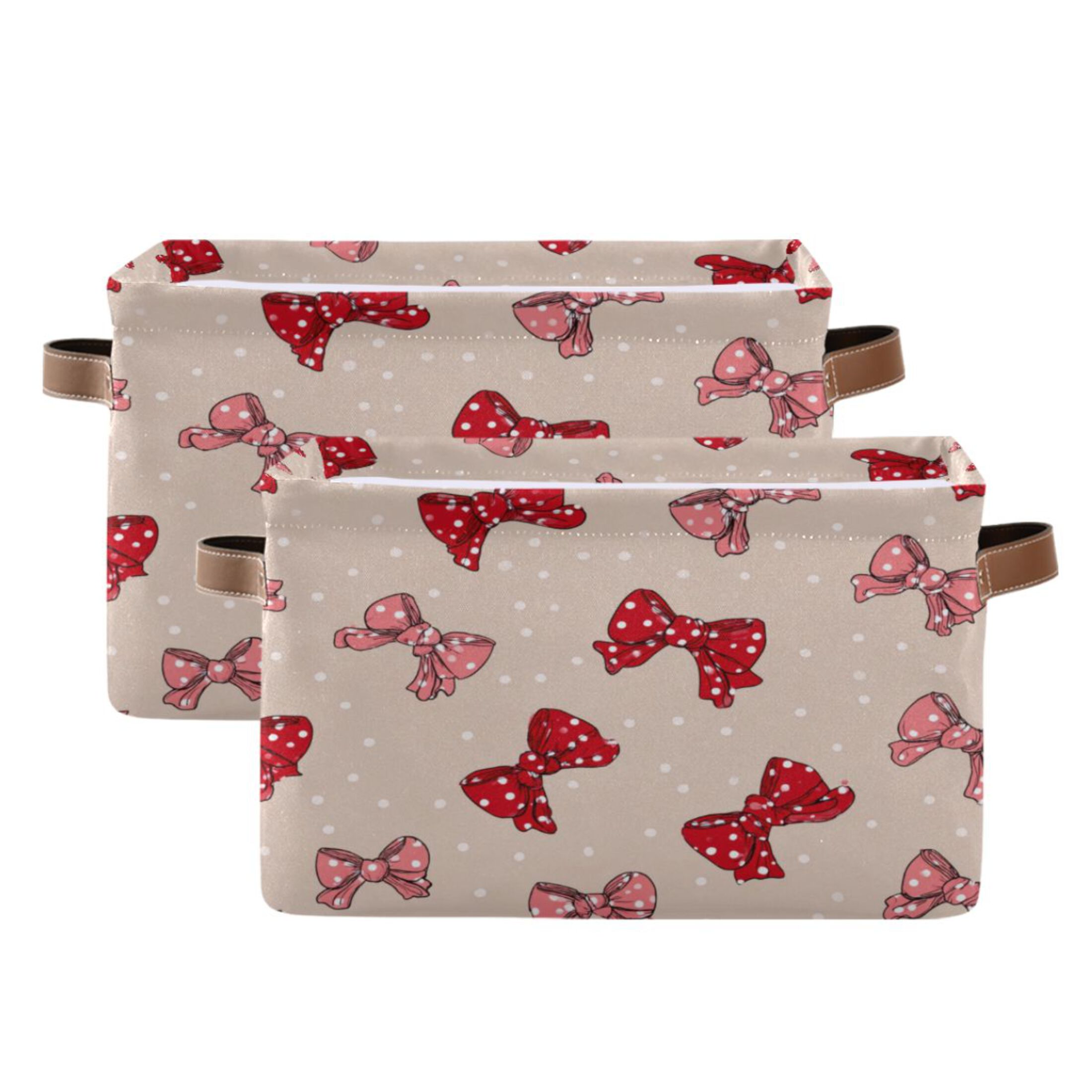 2-Pack Square Closet Organizers with Handles Open Basket Bins Cute Red ...