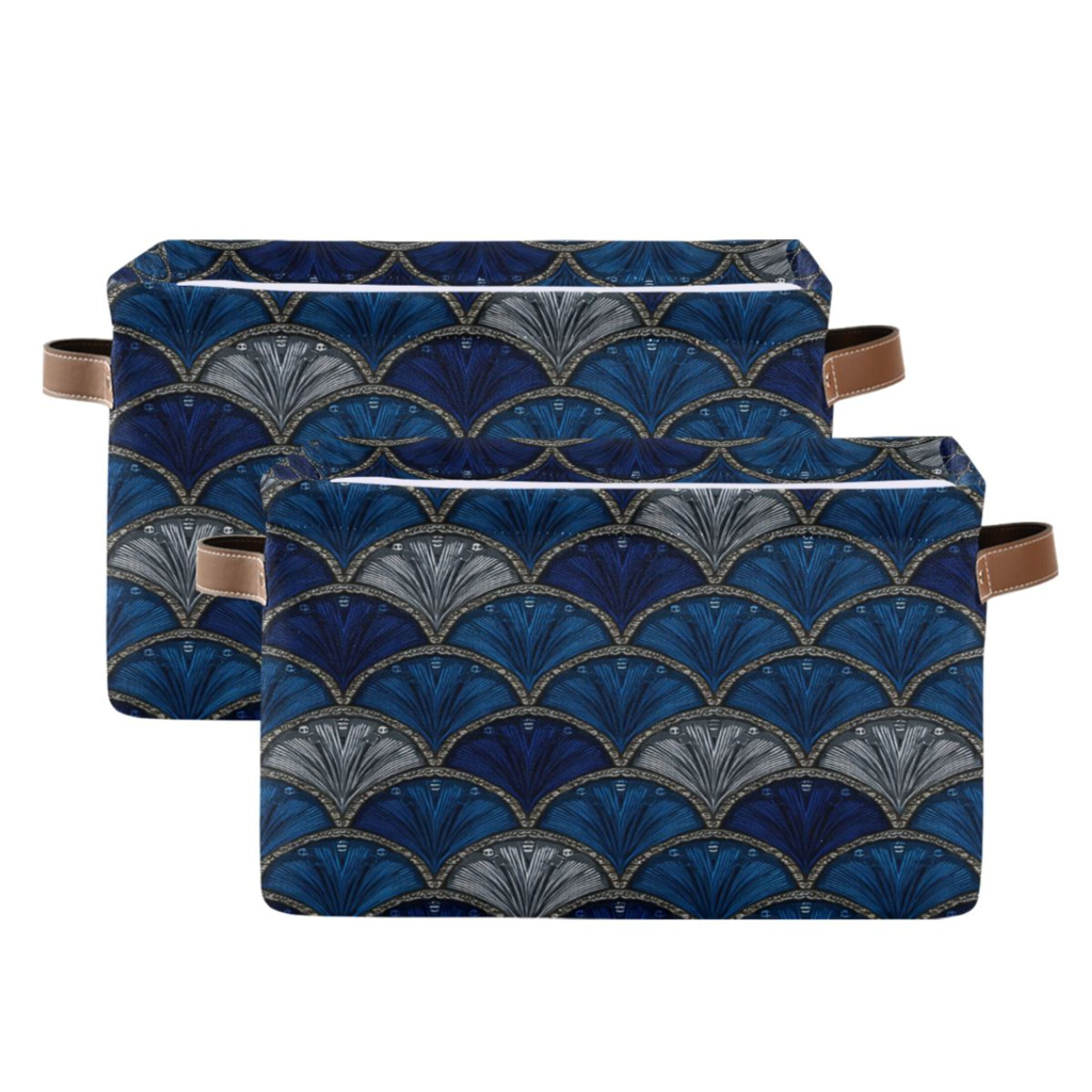 2-Pack Square Closet Organizers with Handles Open Basket Bins Dark Blue ...