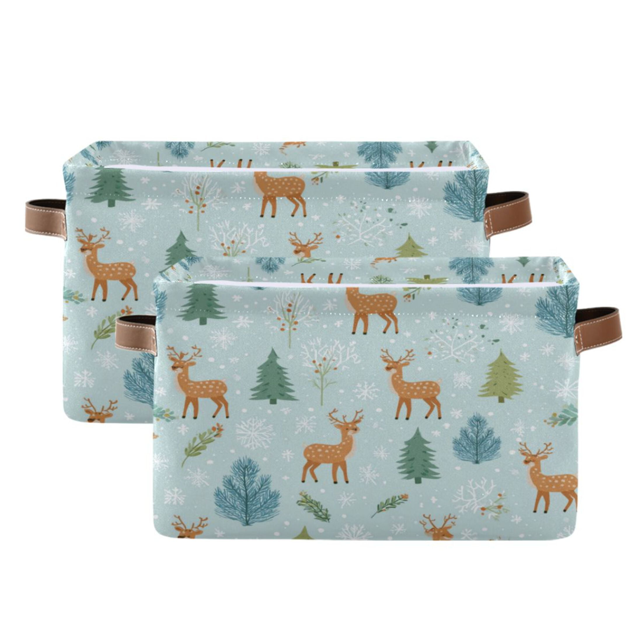 2-Pack Square Closet Organizers with Handles Open Basket Bins Deer and ...
