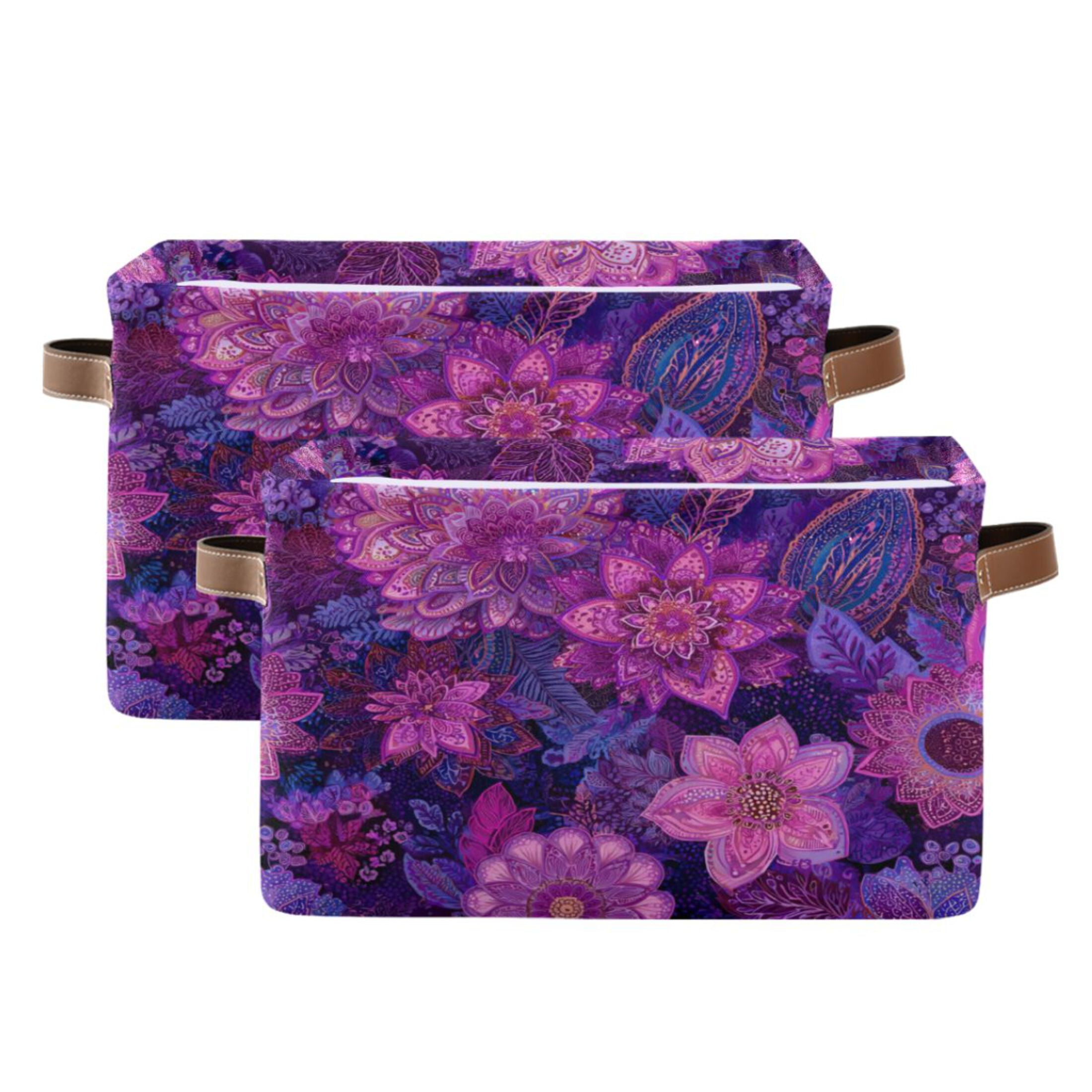 2-Pack Square Closet Organizers with Handles Open Basket Bins Lavender ...