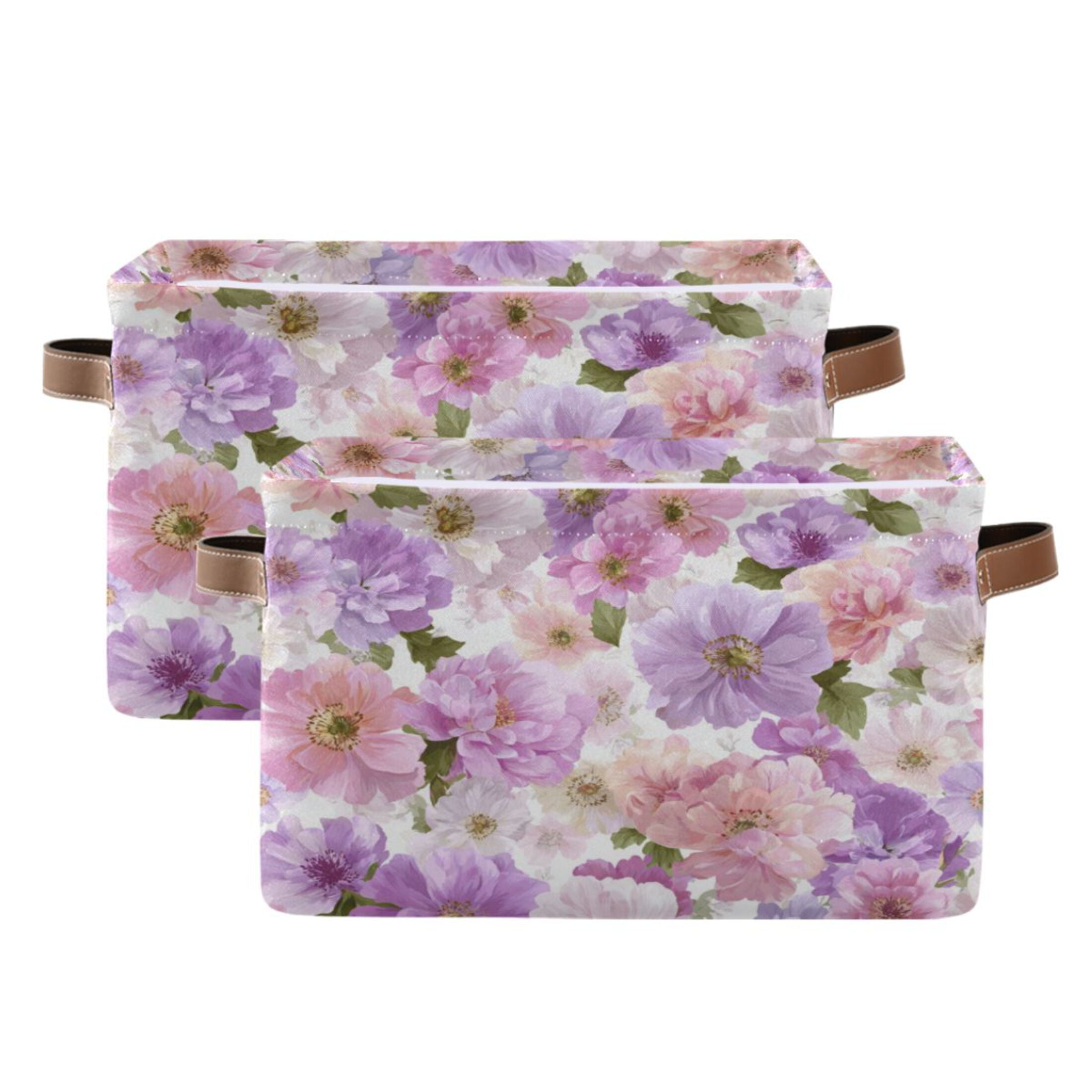 2-Pack Square Closet Organizers with Handles Open Basket Bins Lavender ...