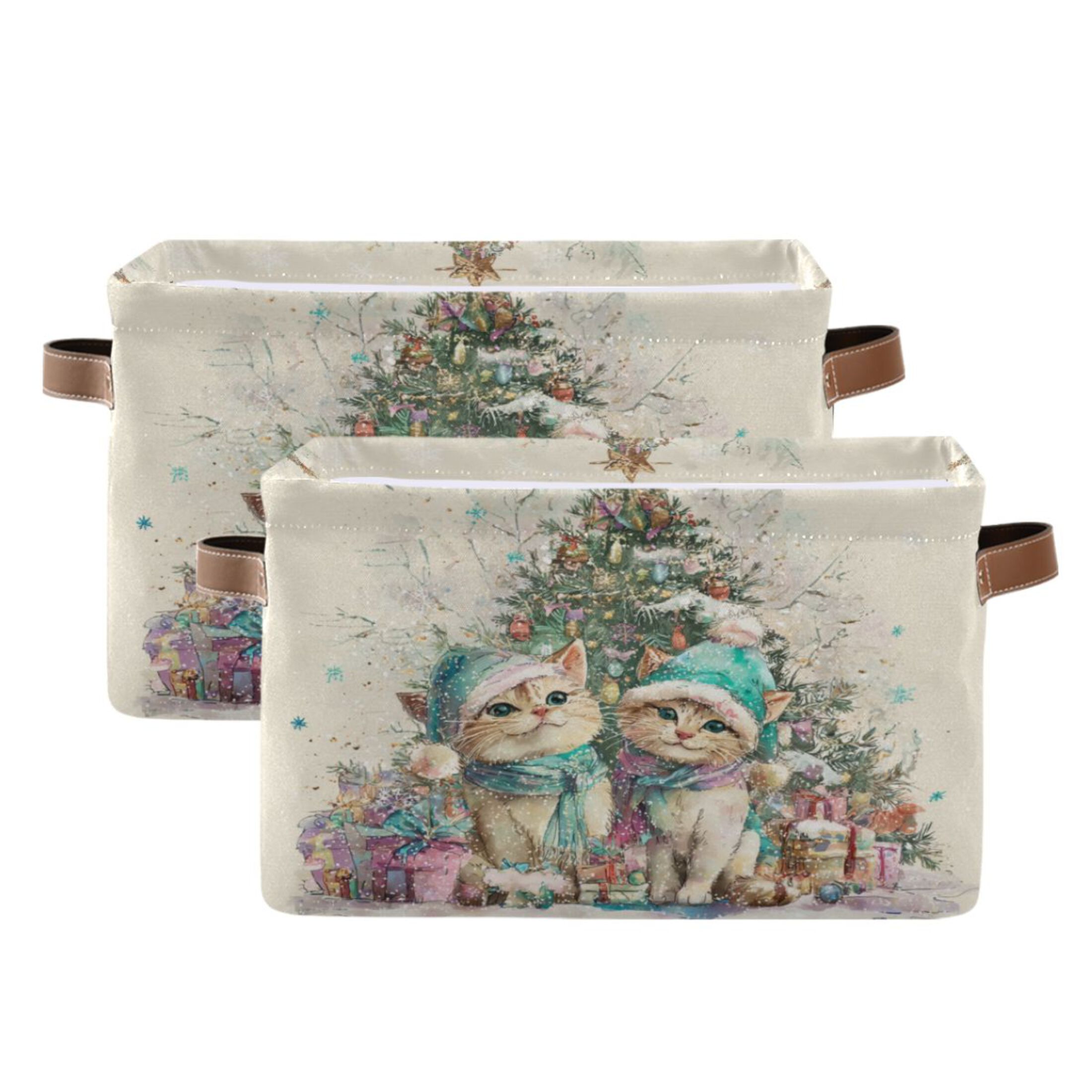 2-Pack Square Closet Organizers with Handles Open Basket Bins Merry Cat ...