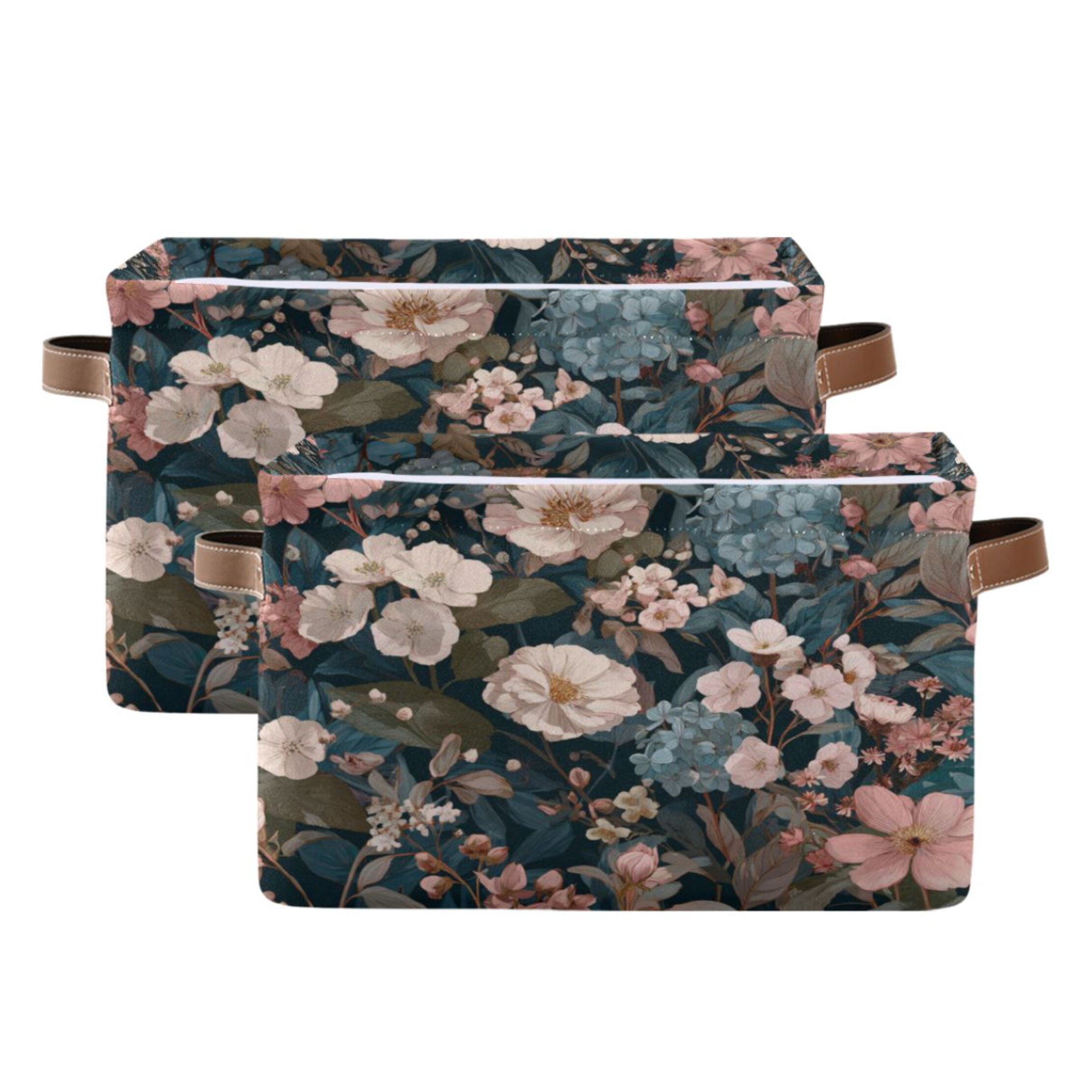 2-Pack Square Closet Organizers with Handles Open Basket Bins Pale Pink ...