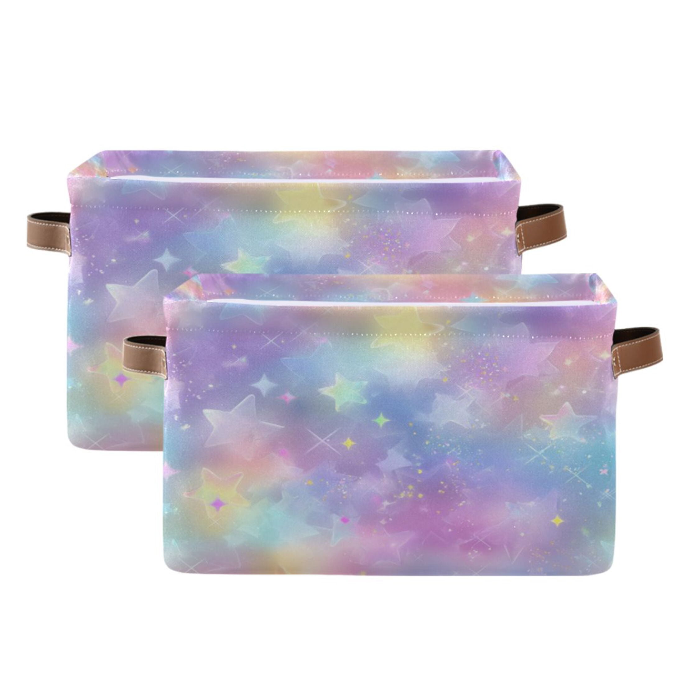 2-Pack Square Closet Organizers with Handles Open Basket Bins Pastel ...