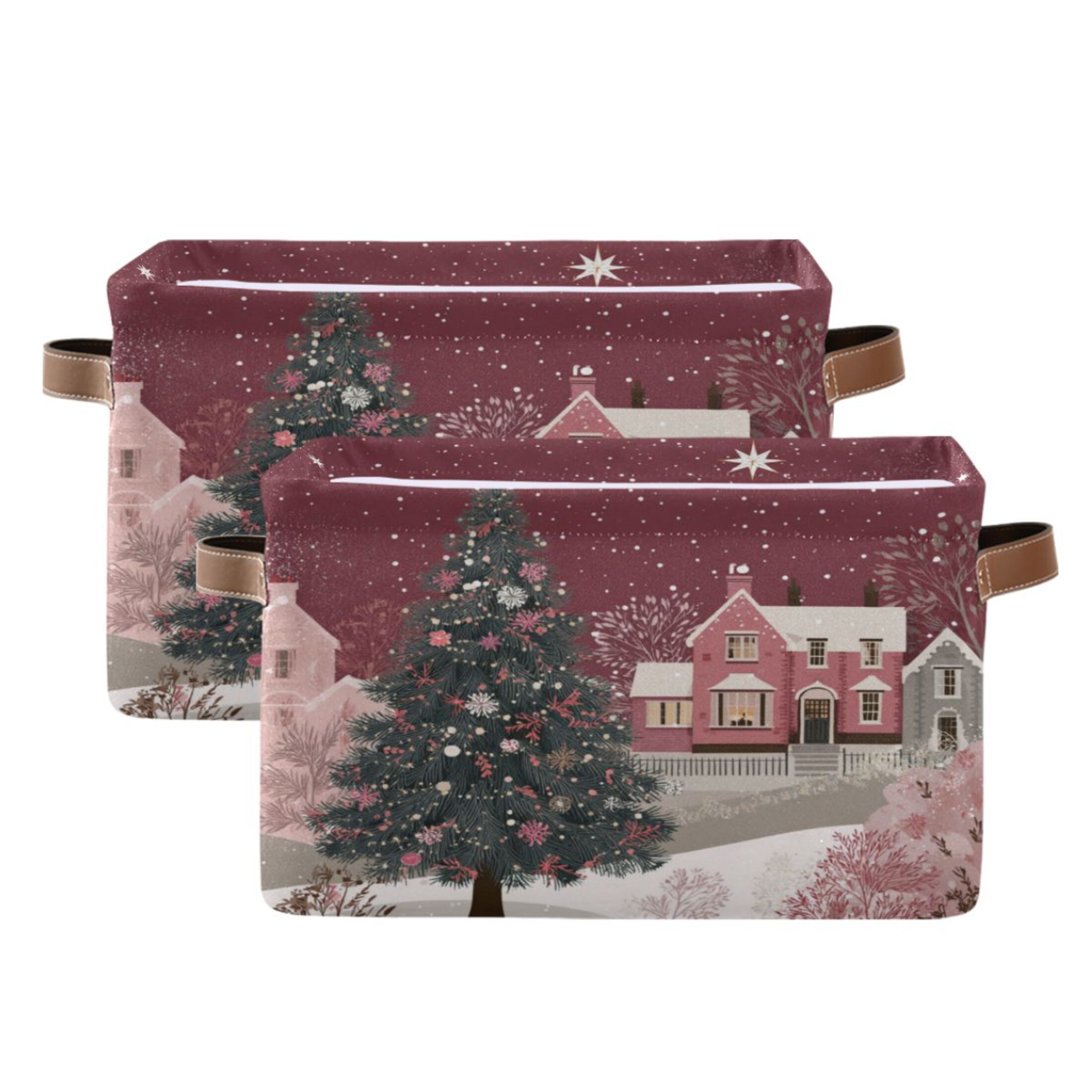 2-Pack Square Closet Organizers with Handles Open Basket Bins Pink ...