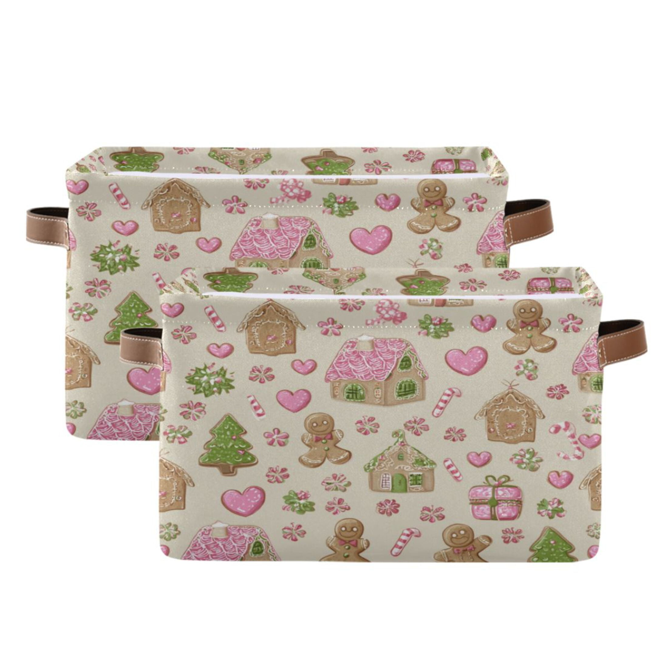 2-Pack Square Closet Organizers with Handles Open Basket Bins Pink Cute ...