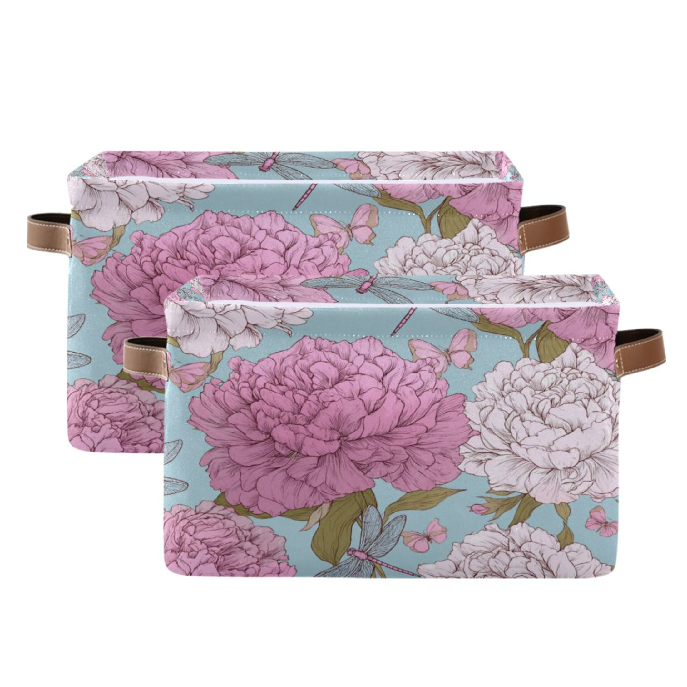 2-Pack Square Closet Organizers with Handles Open Basket Bins Pink ...