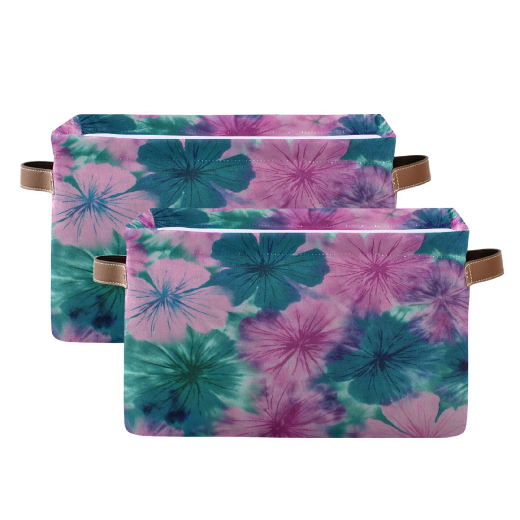 2-Pack Square Closet Organizers with Handles Open Basket Bins Pink and ...