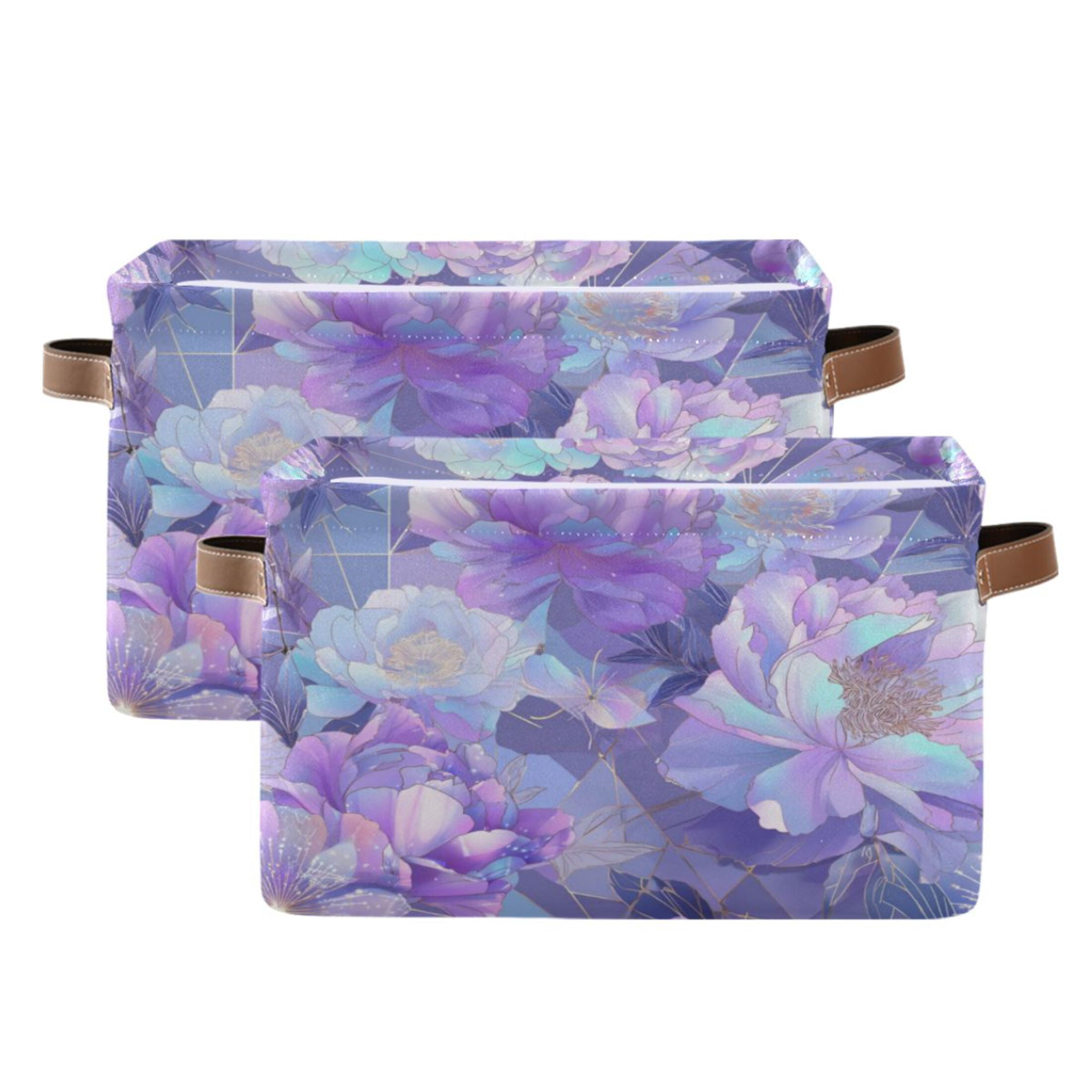 2-Pack Square Closet Organizers with Handles Open Basket Bins Purple ...