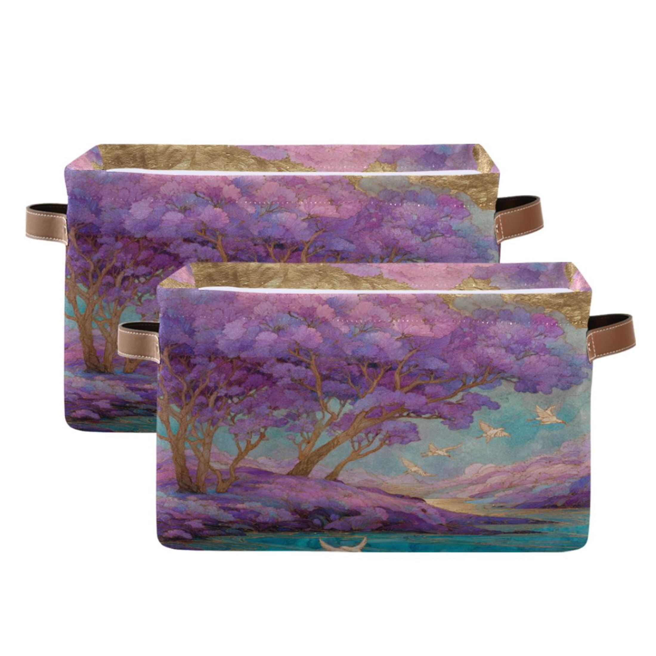 2-Pack Square Closet Organizers with Handles Open Basket Bins Purple ...