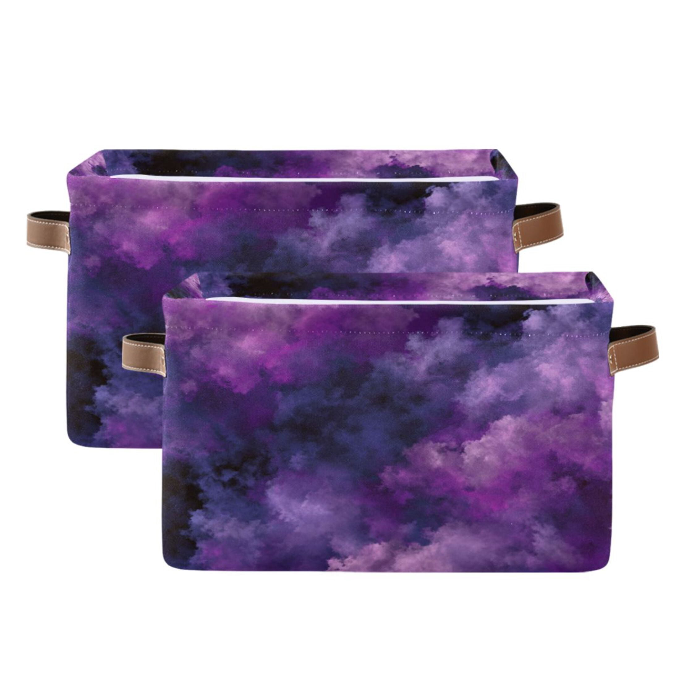 2-Pack Square Closet Organizers with Handles Open Basket Bins Purple ...