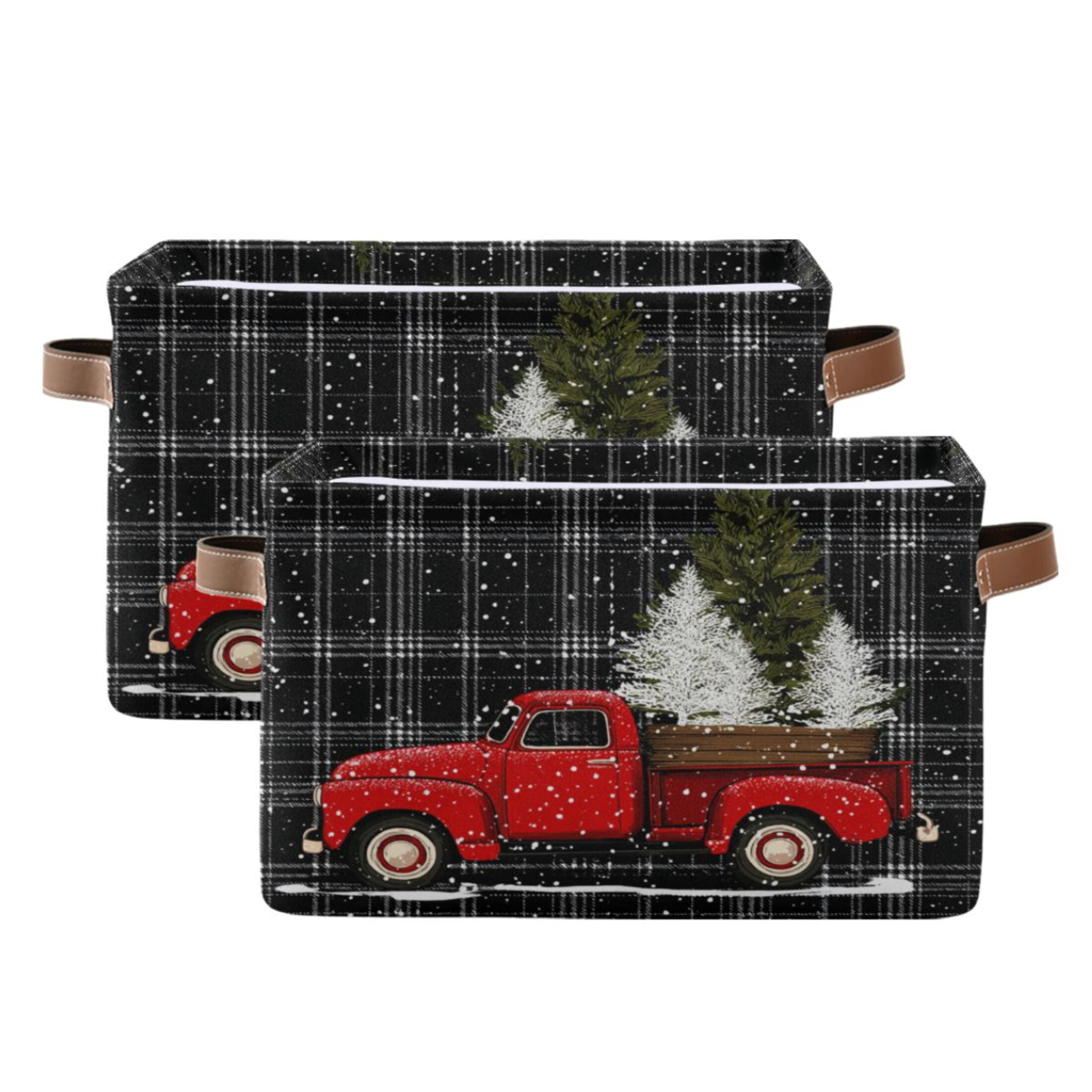 2-Pack Square Closet Organizers with Handles Open Basket Bins Red Truck ...