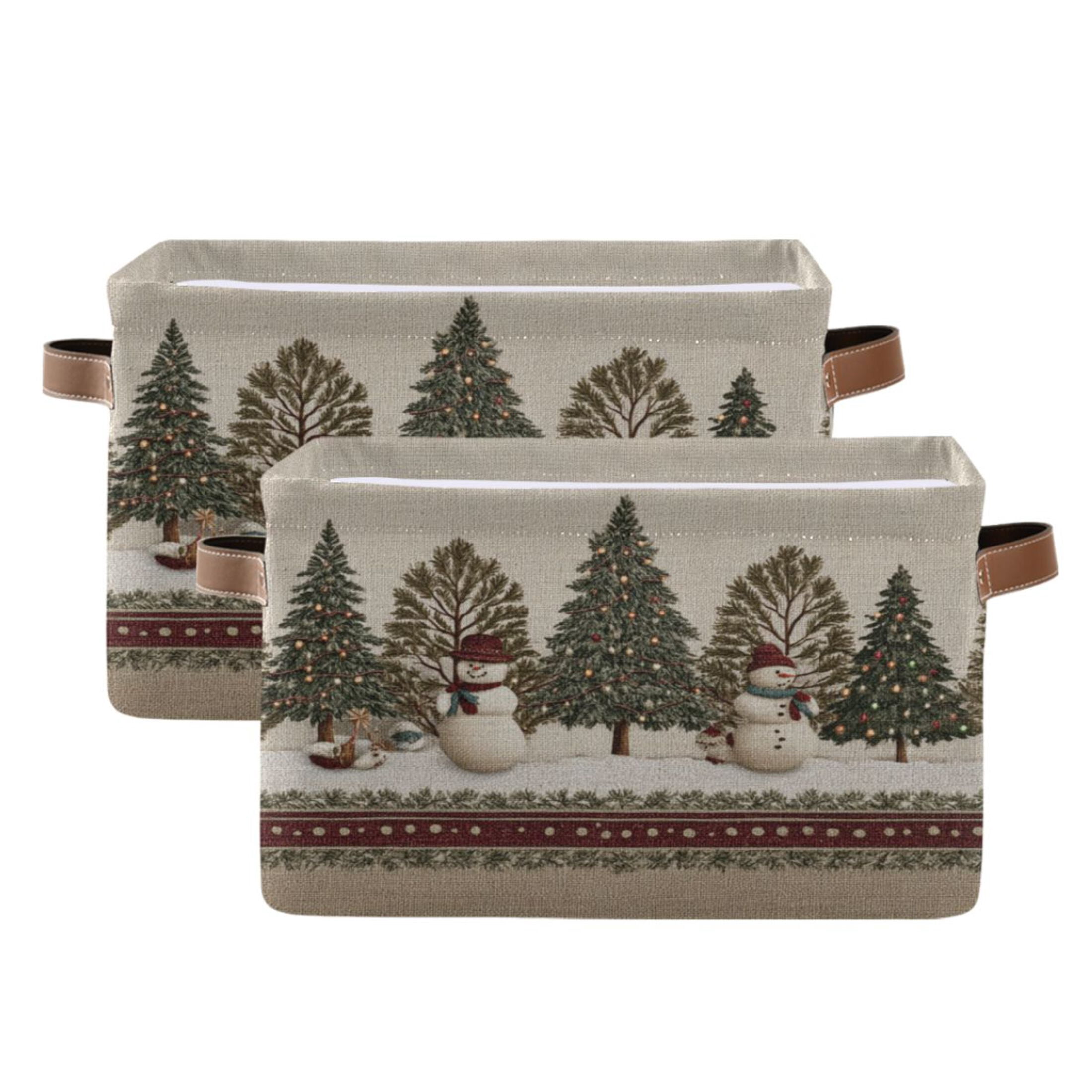 2-Pack Square Closet Organizers with Handles Open Basket Bins Snowmen ...