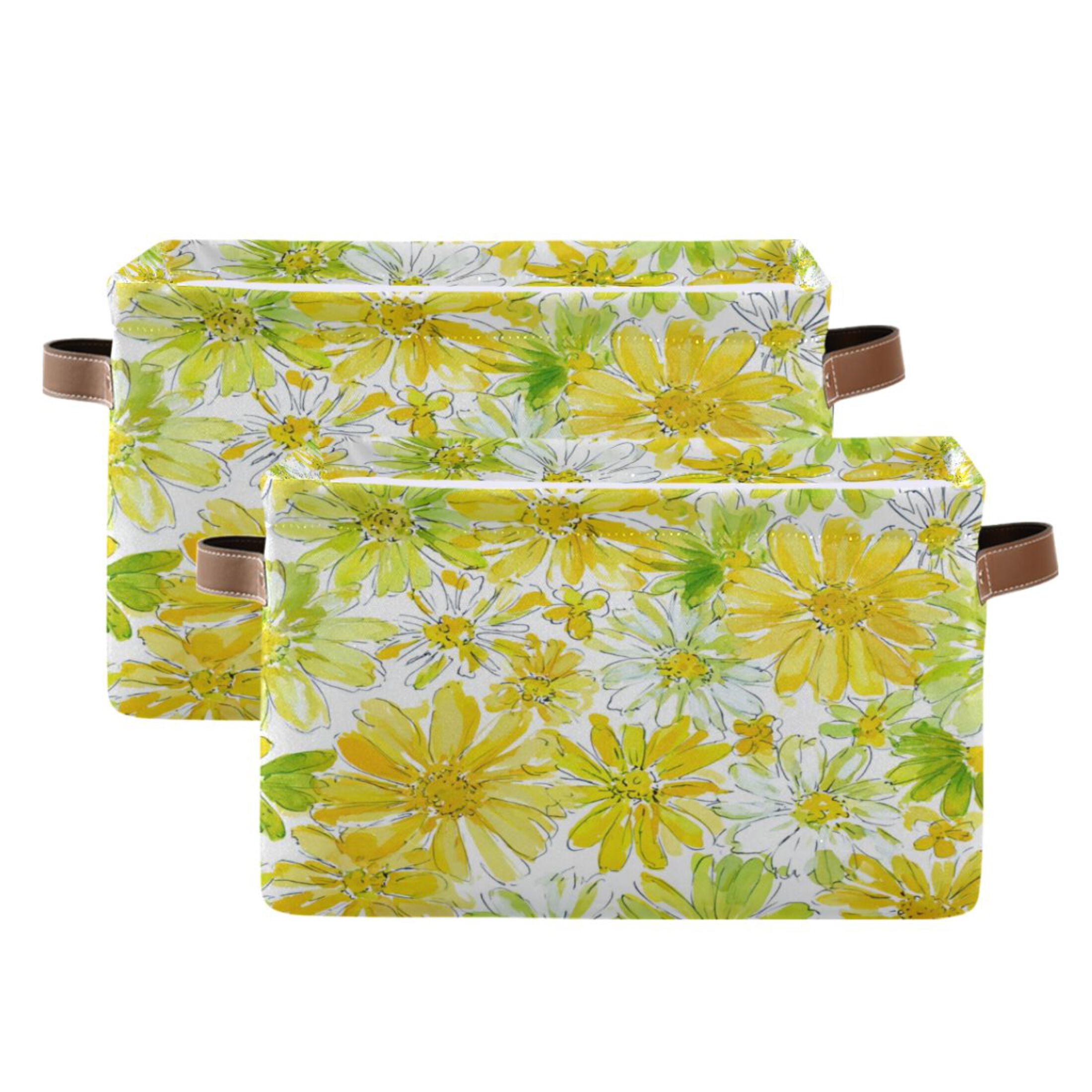 2-Pack Square Closet Organizers with Handles Open Basket Bins Yellow ...