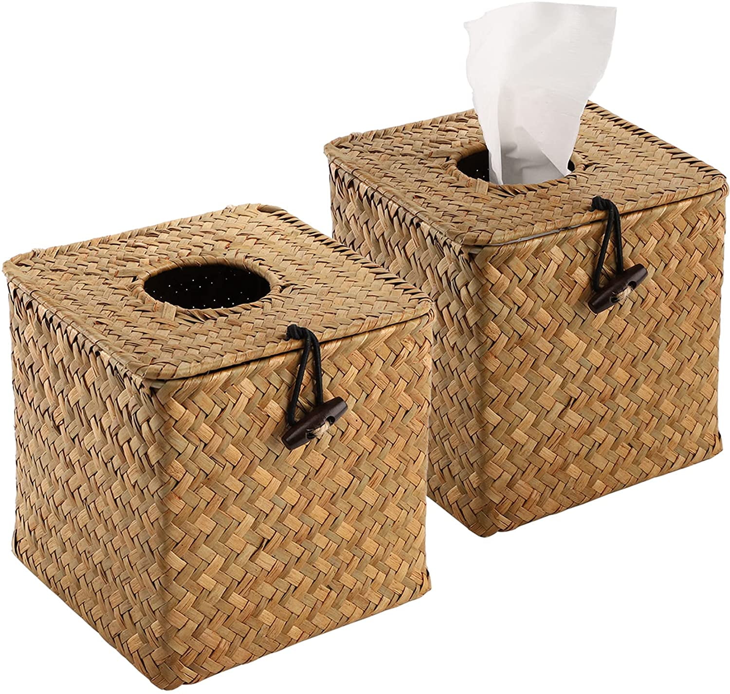 2 Pack Square Seagrass Facial Tissue Box - Decorative Woven Paper ...